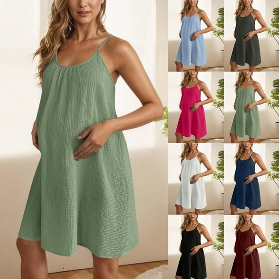 Cowsor Women s Solid Color Adjustable Strap Sleeveless Maternity Dress ...