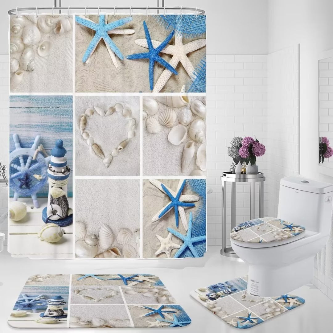 Coxila Starfish Shower Curtain Set Seashell Beach Coastal Conch Ocean ...
