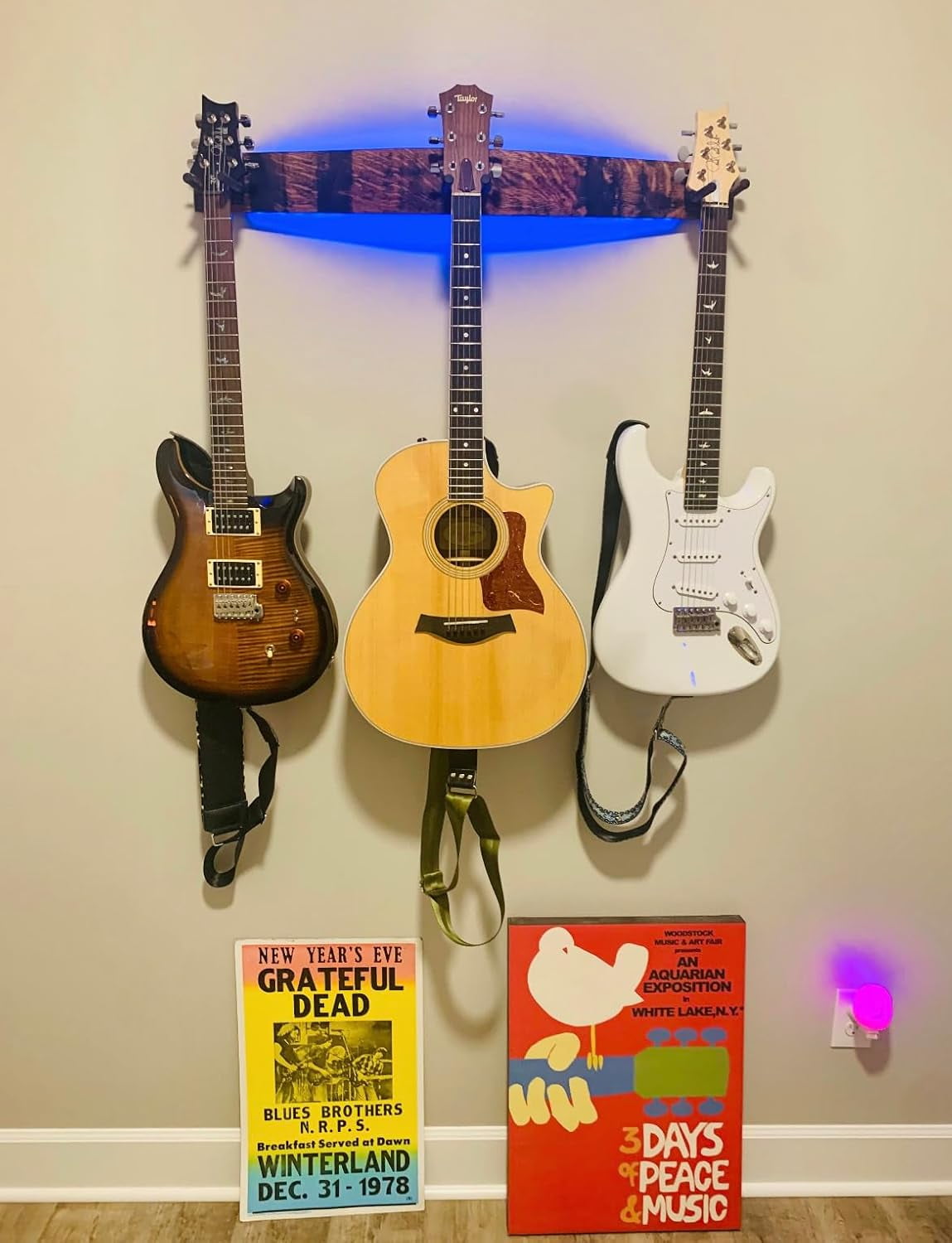 Coyle Woodworks Whiskey Barrel Stave 3-Guitar Wall Mount with LED ...