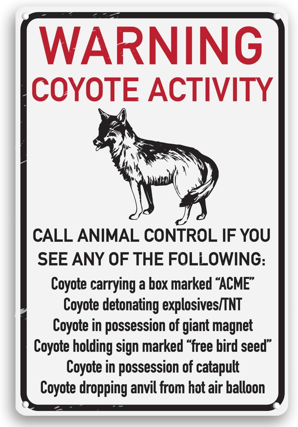 Coyote Activity Warning Metal Sign Tin Signs Aluminum Sign for Outdoors ...