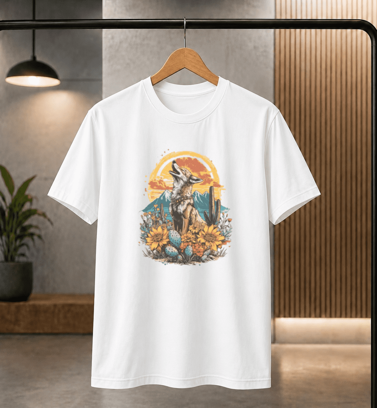 Coyote Howling Desert Sunset Wild Animal Nature Unisex T-Shirt, S-5XL ...