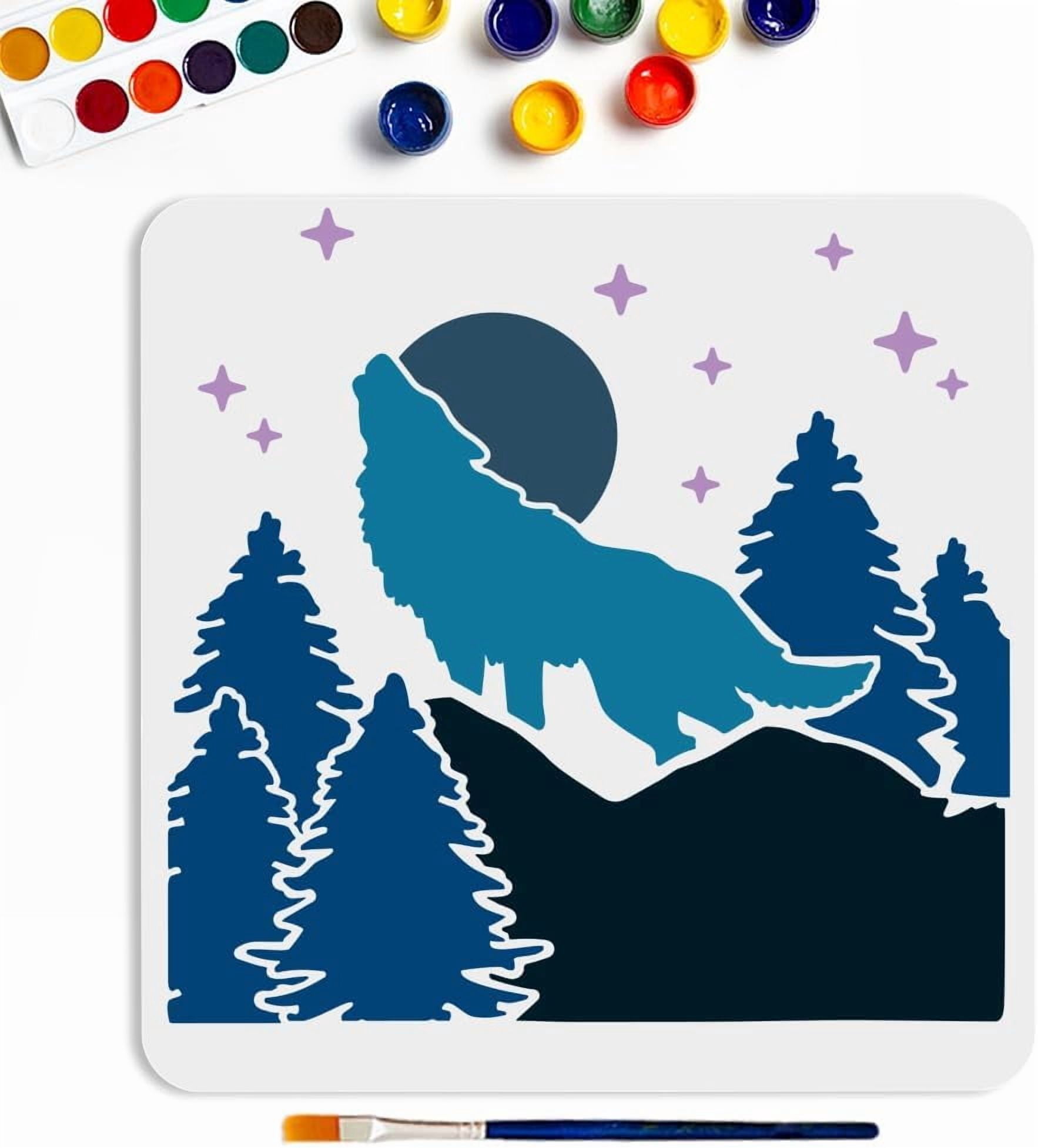 Coyote Howling Drawing Template Moon Stars Stencil 11.8x11.8inchs ...