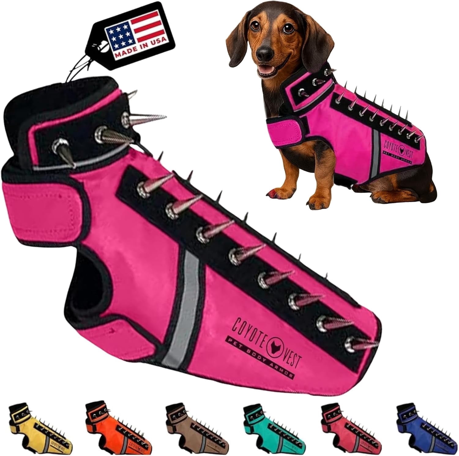 CoyoteVest SpikeVest (XS - Neon Pink) Dog Harness Vest for Small Dogs ...