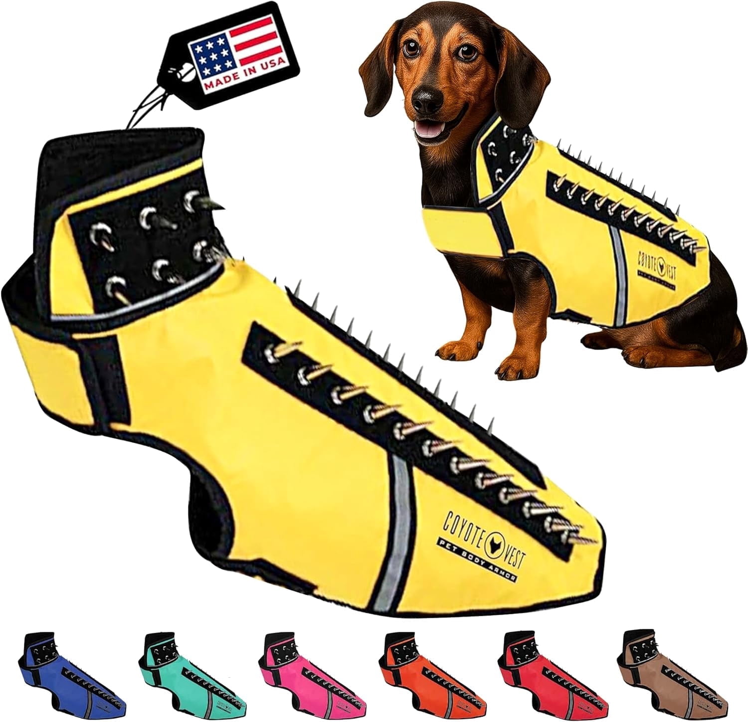CoyoteVest SpikeVest (M - Yellow) Dog Harness Vest, Reflective Dog ...