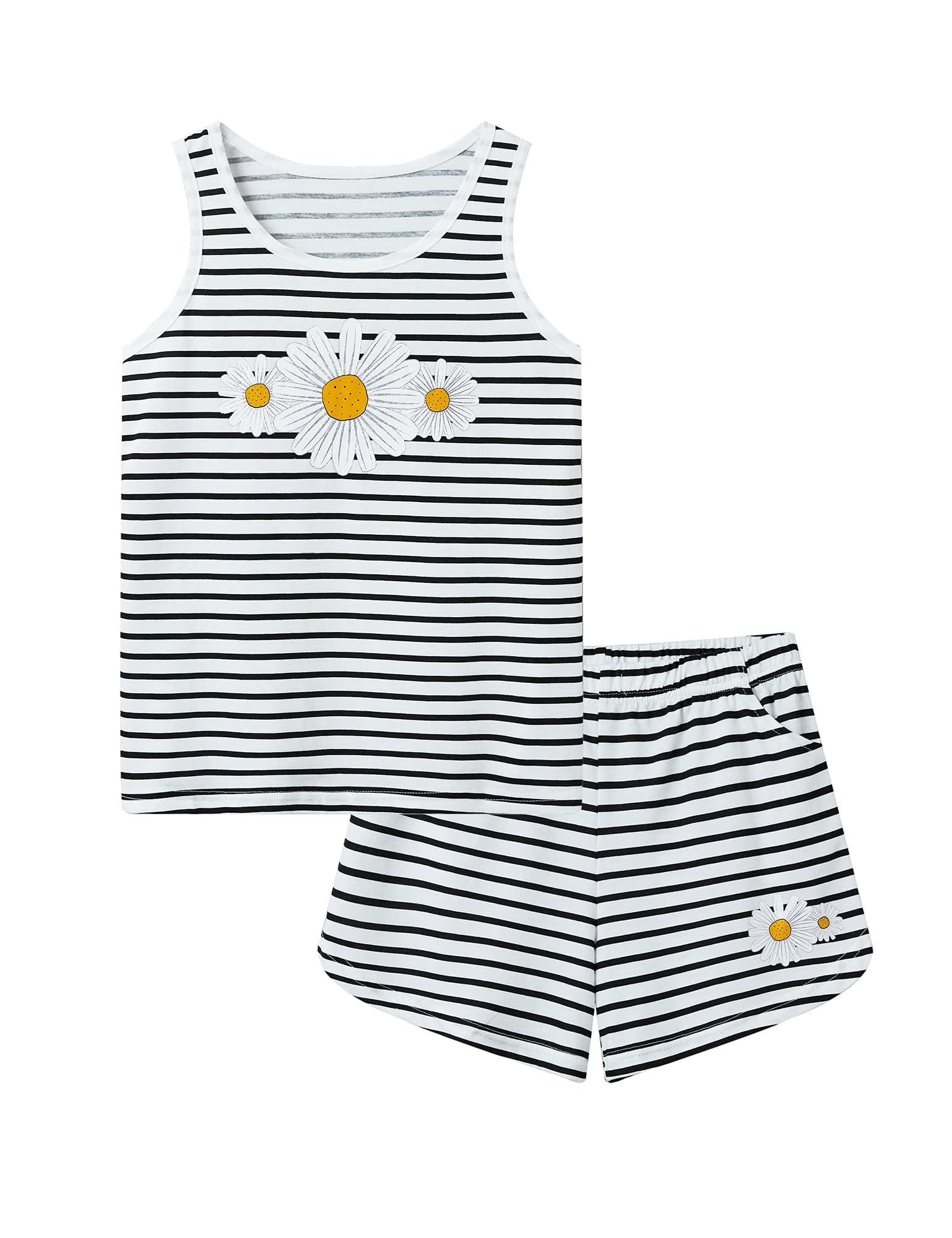 Cozchique Big Girls Pajamas – Summer Daisy & Black Stripe Comfy Tween ...