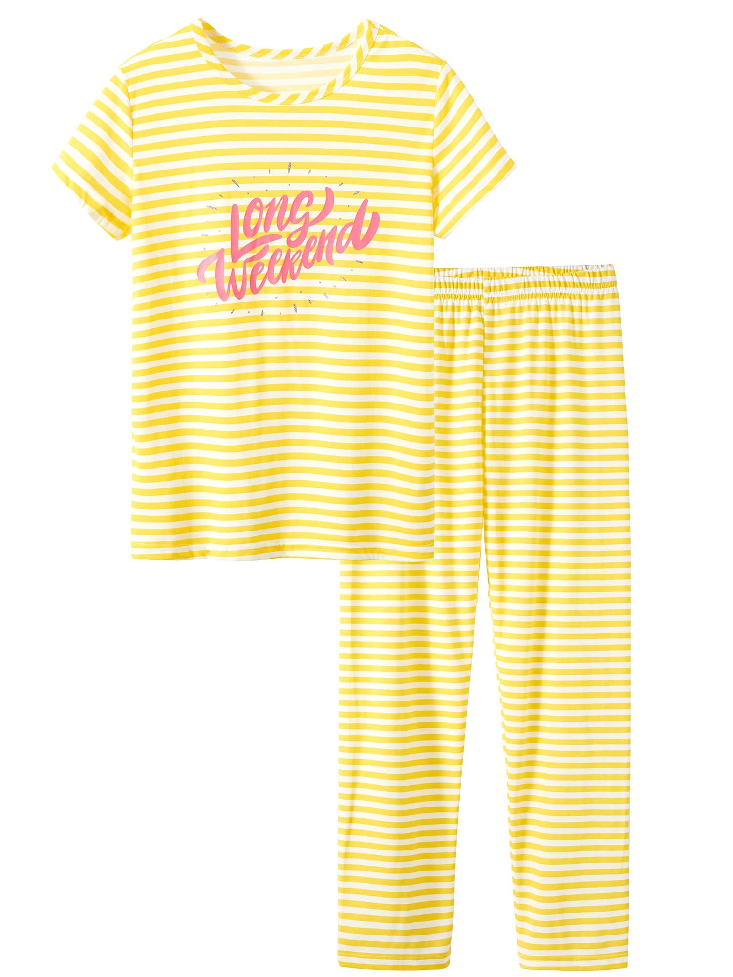 Beezizac Girls Pajamas Yellow Stripe Pyjama Sleepwear Clothes Set Pants ...