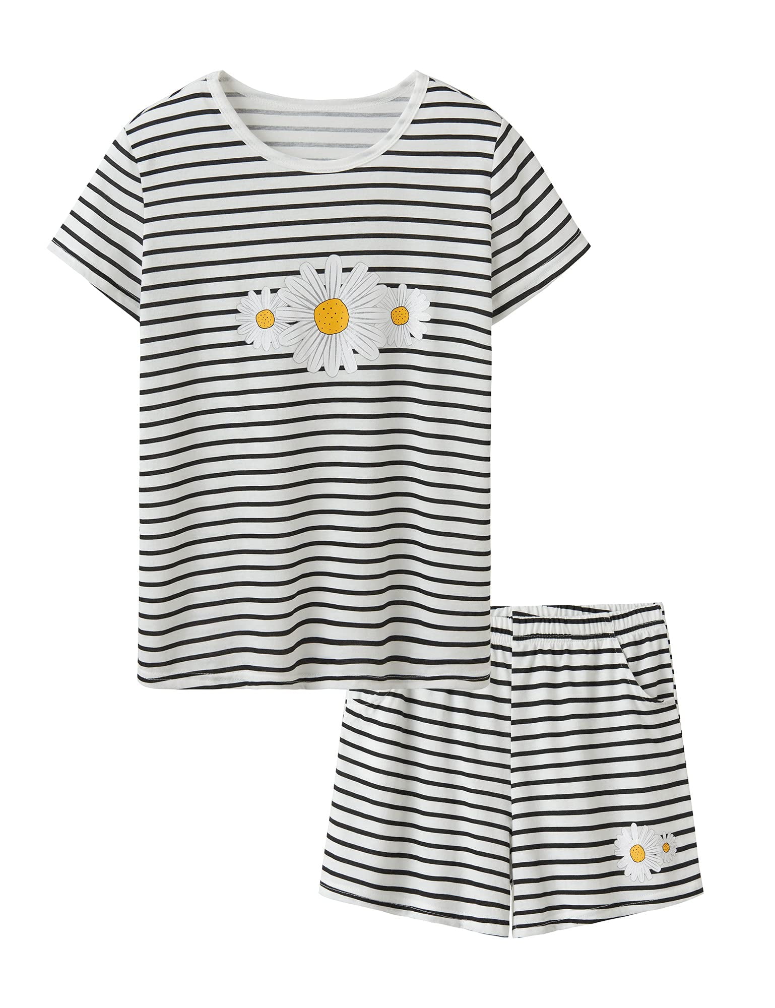 Cozchique Pajamas for Teen Girls Trendy Daisy Stripe Summer Jammies PJ ...