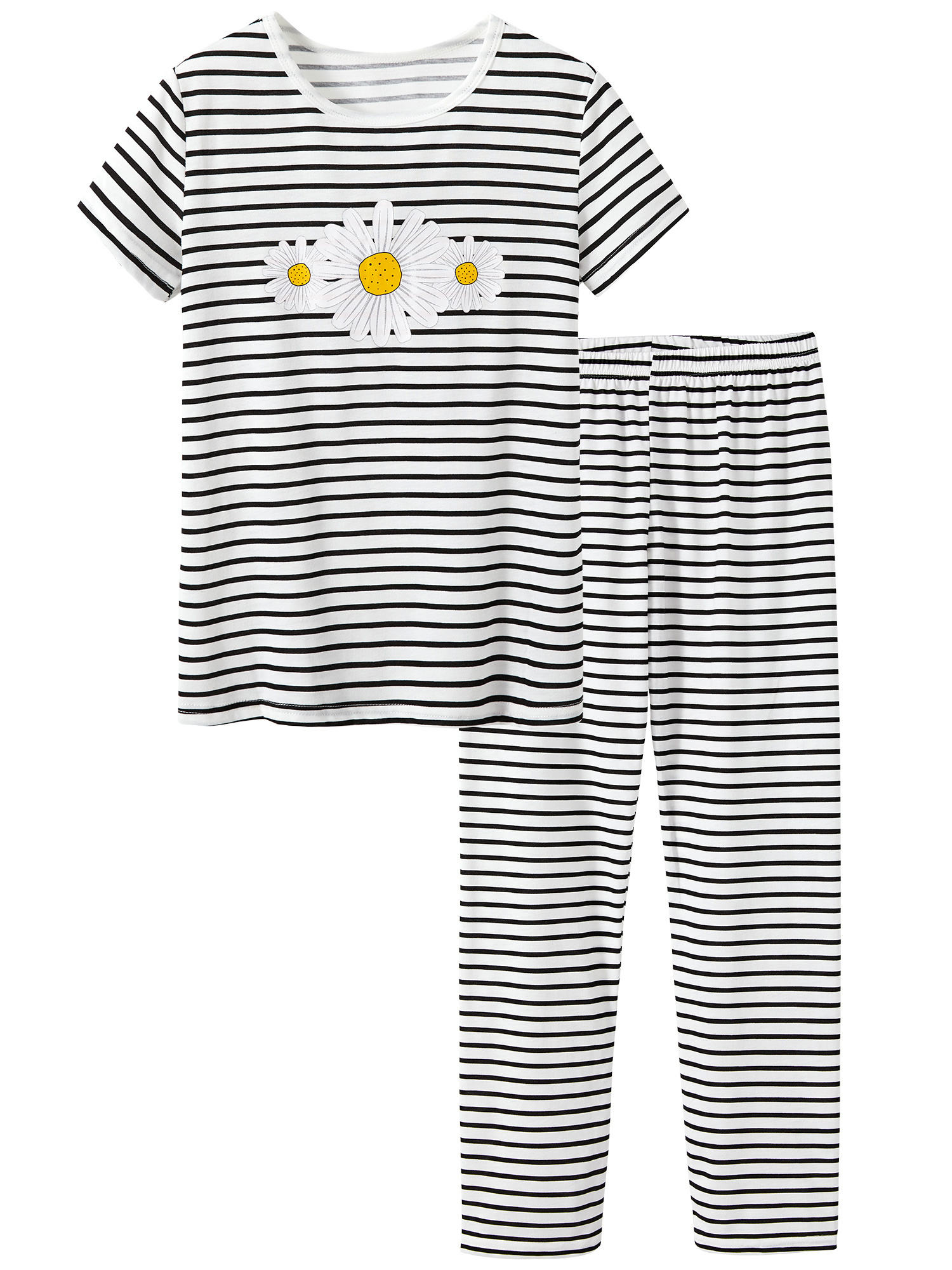 Beezizac Pajamas for Teen Girls Trendy Daisy Stripe Summer Jammies PJ ...