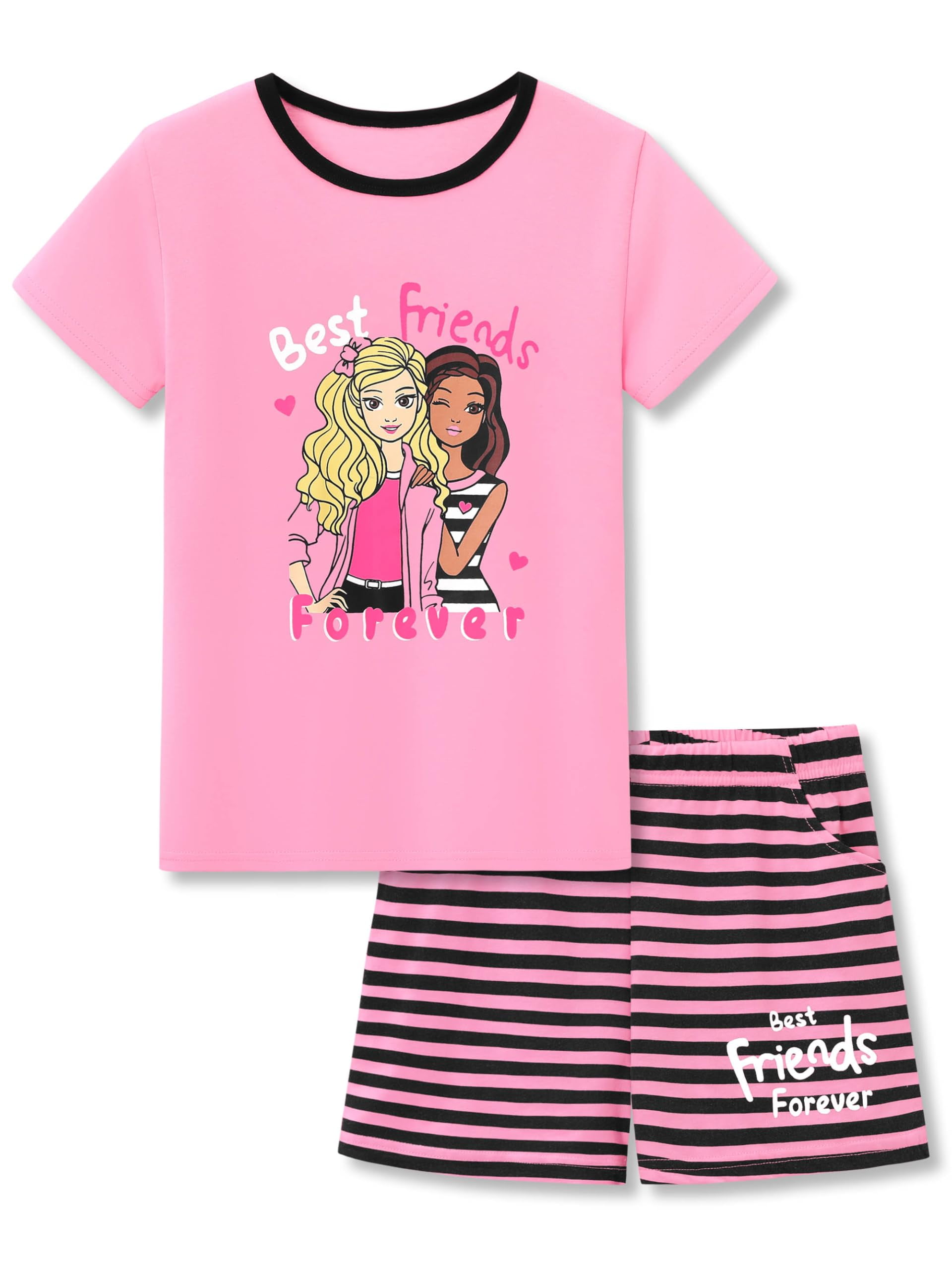 Cozchique Summer Pajamas for Girls - Cute Pink Balck Striped PJS Ultra ...