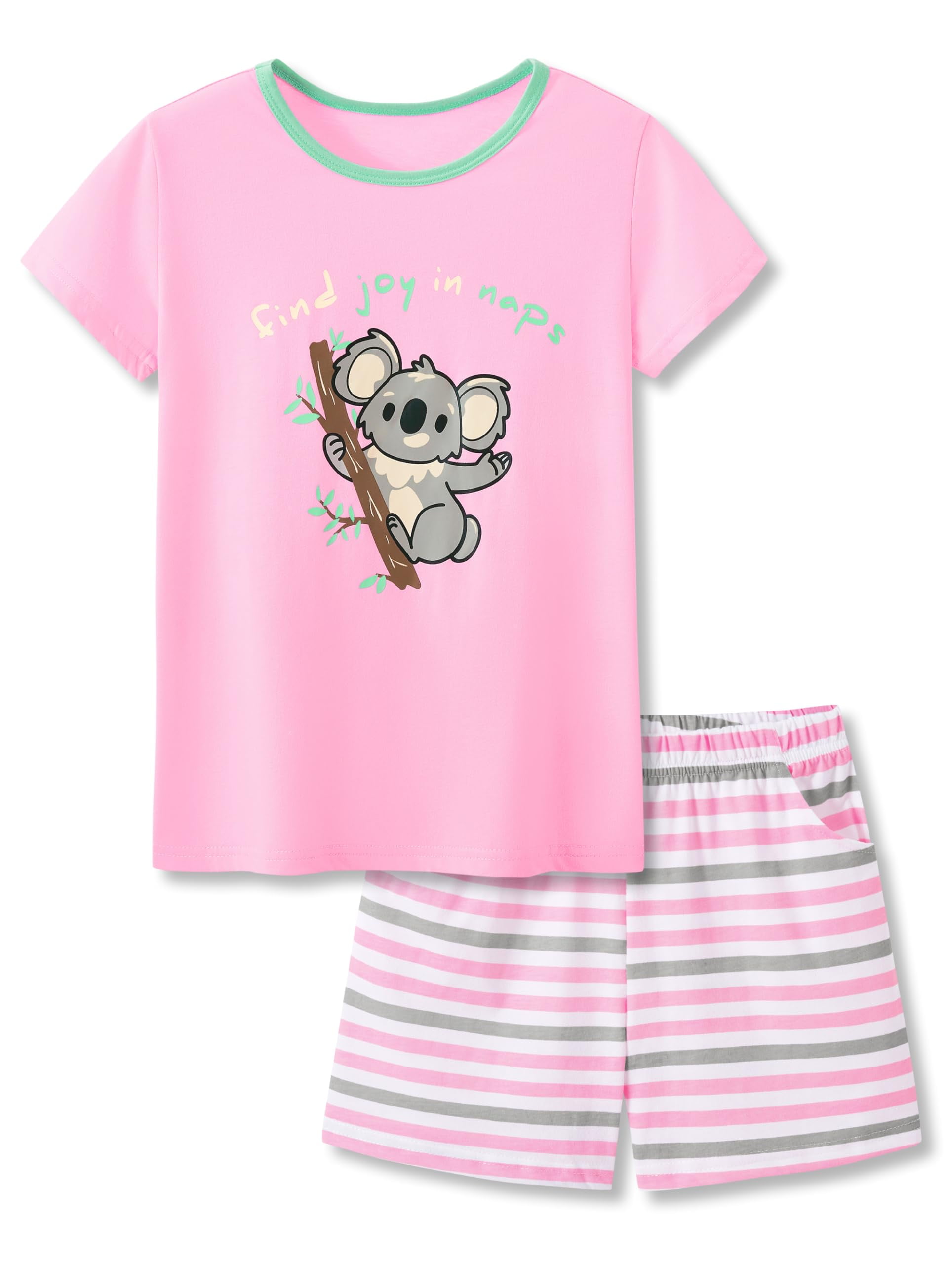 Beezizac, Summer Pajamas for Girls, Size 14, Pink & Koala Pattern ...