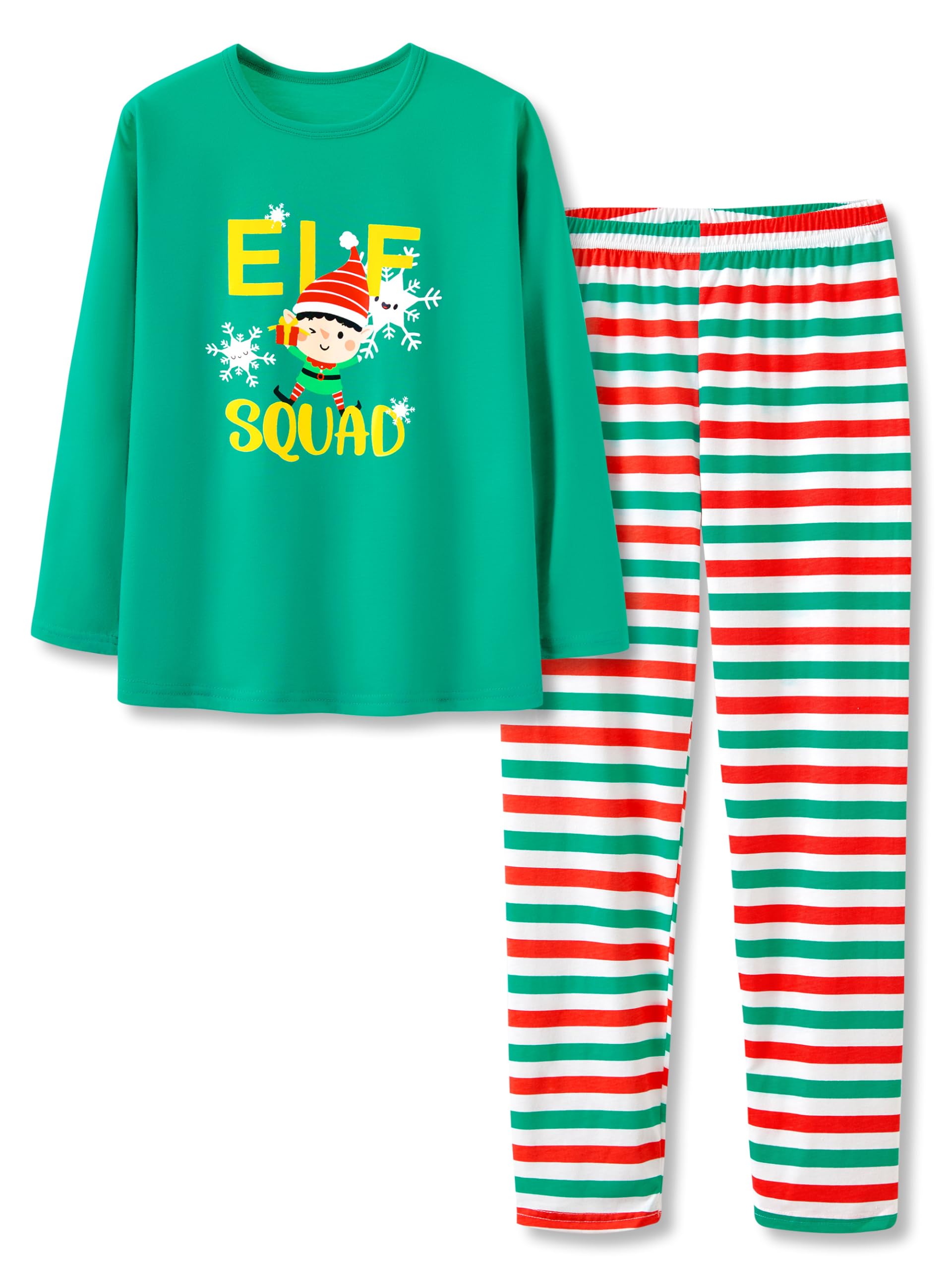 Cozchique Tween Girls Jammies Elf & Stripe Pajamas 2-Piece Long Sleeve ...