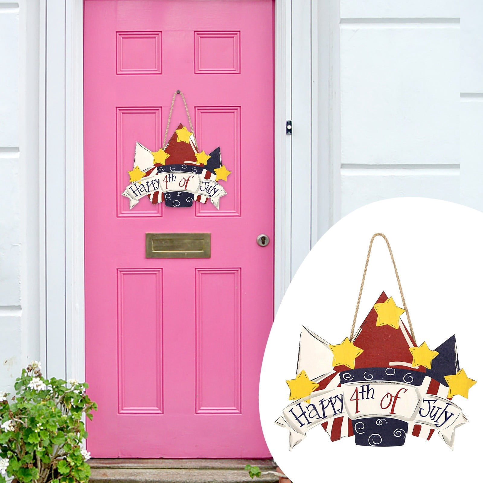 CozeLy 4th of July Welcome Sign Firework Print Wooden Patriotic Door ...