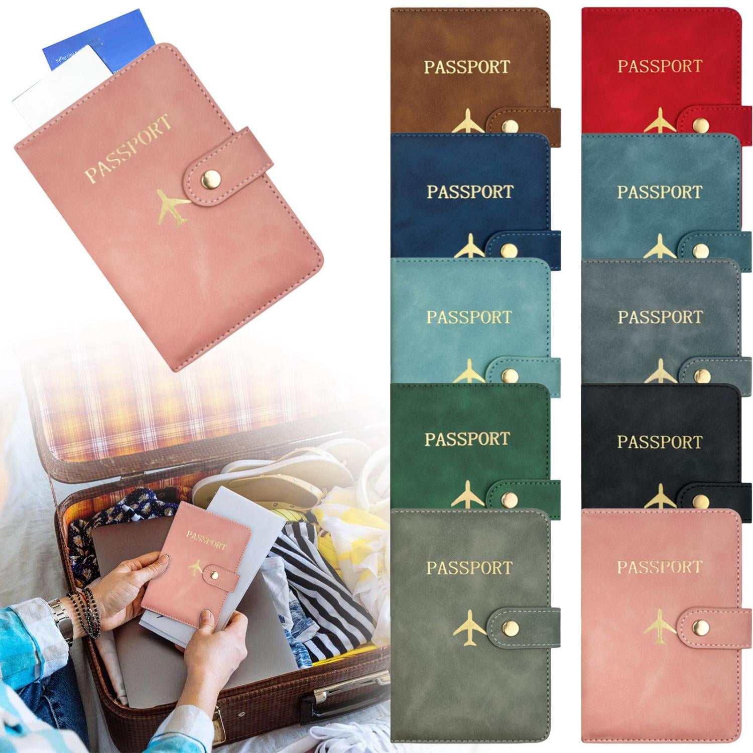 CozeLy Leather Passport Holder Travel Wallet Set Multi-Purpose Storage ...