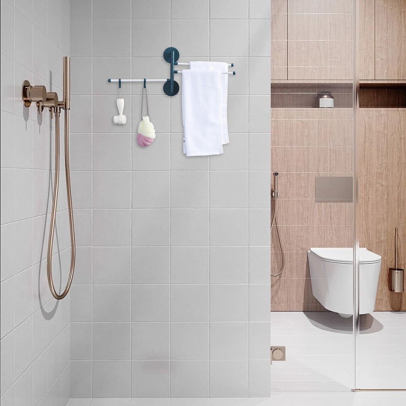 Cozeii 360° Rotating Towel Rack, No Drill Mount Towel Holder with 3-Rod ...