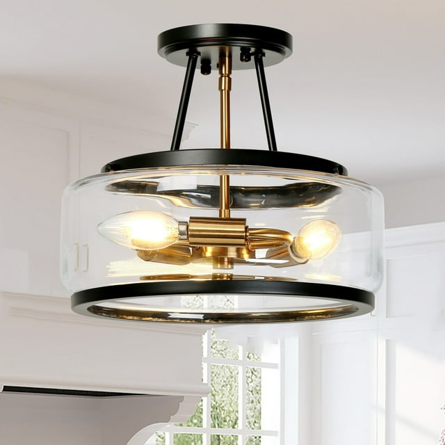 Cozia Farmhouse Black 4-light Drum Semi-flush Mount ceiling Lights ...