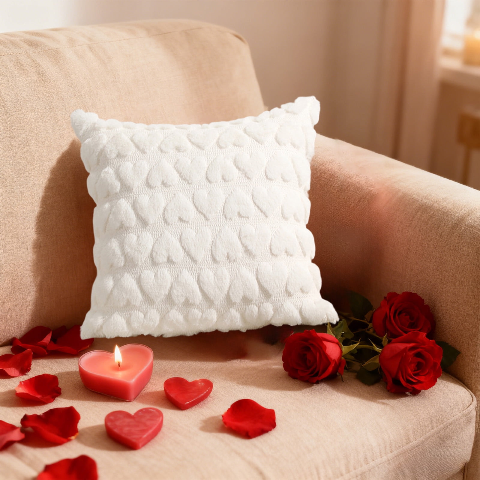Cozilinen Snow-White Quilted Heart-Shaped Pillow Cover for Sofa Bedroom ...
