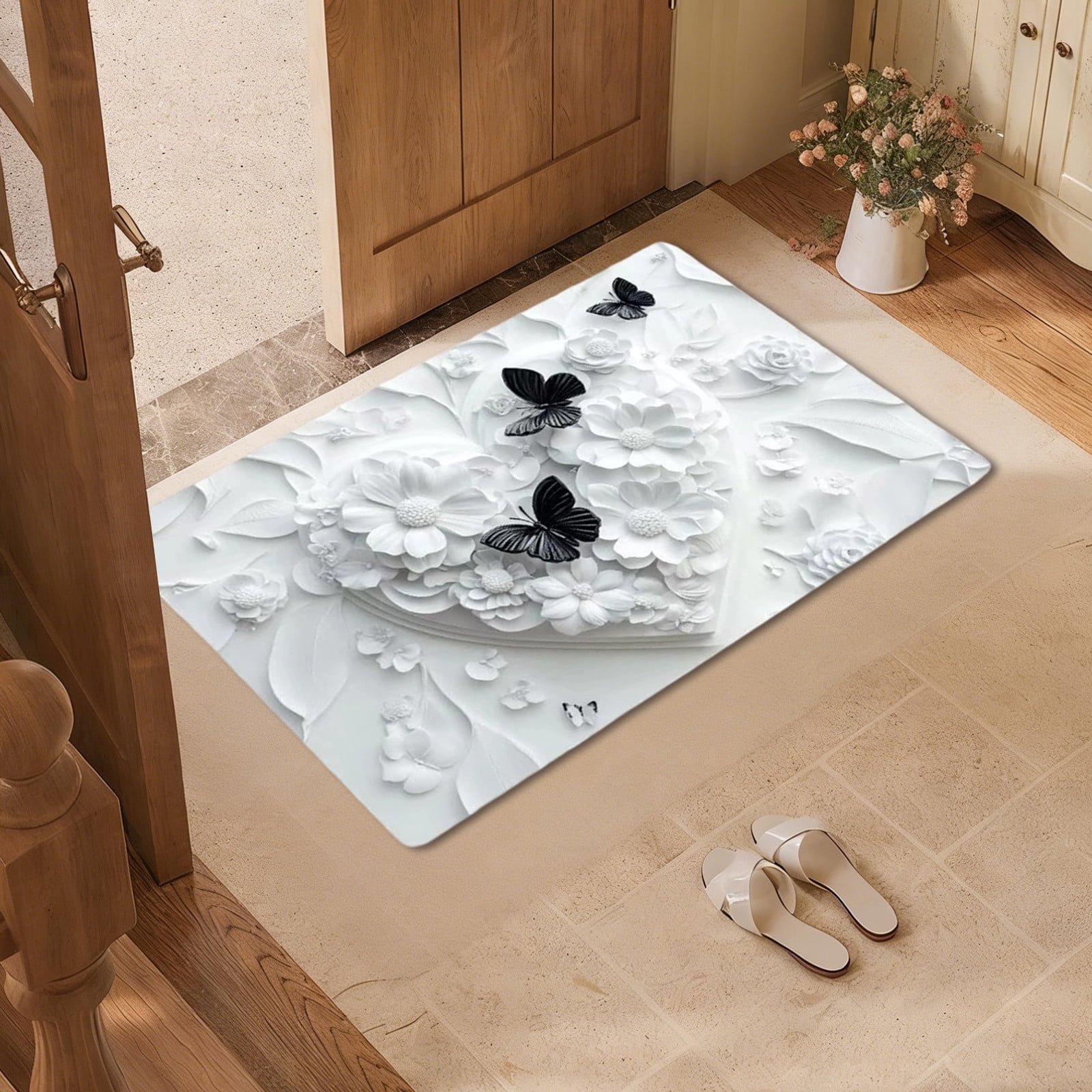 Cozilinen Valentine's Day Heart Butterflies Themed Rug, Non-Slip ...