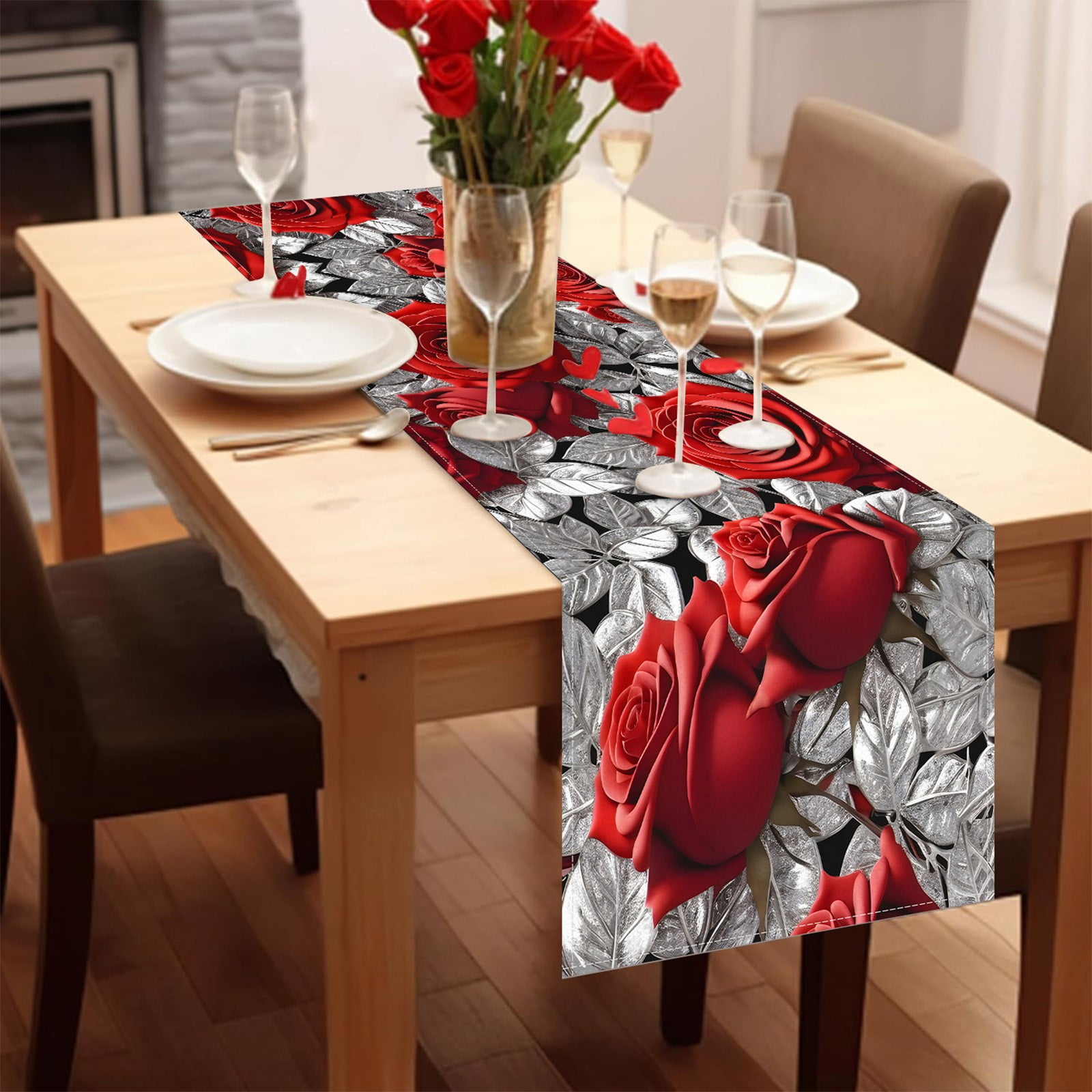Cozilinen Valentines Day Table Runner 13x108 Inch Linen Tablecloth with ...