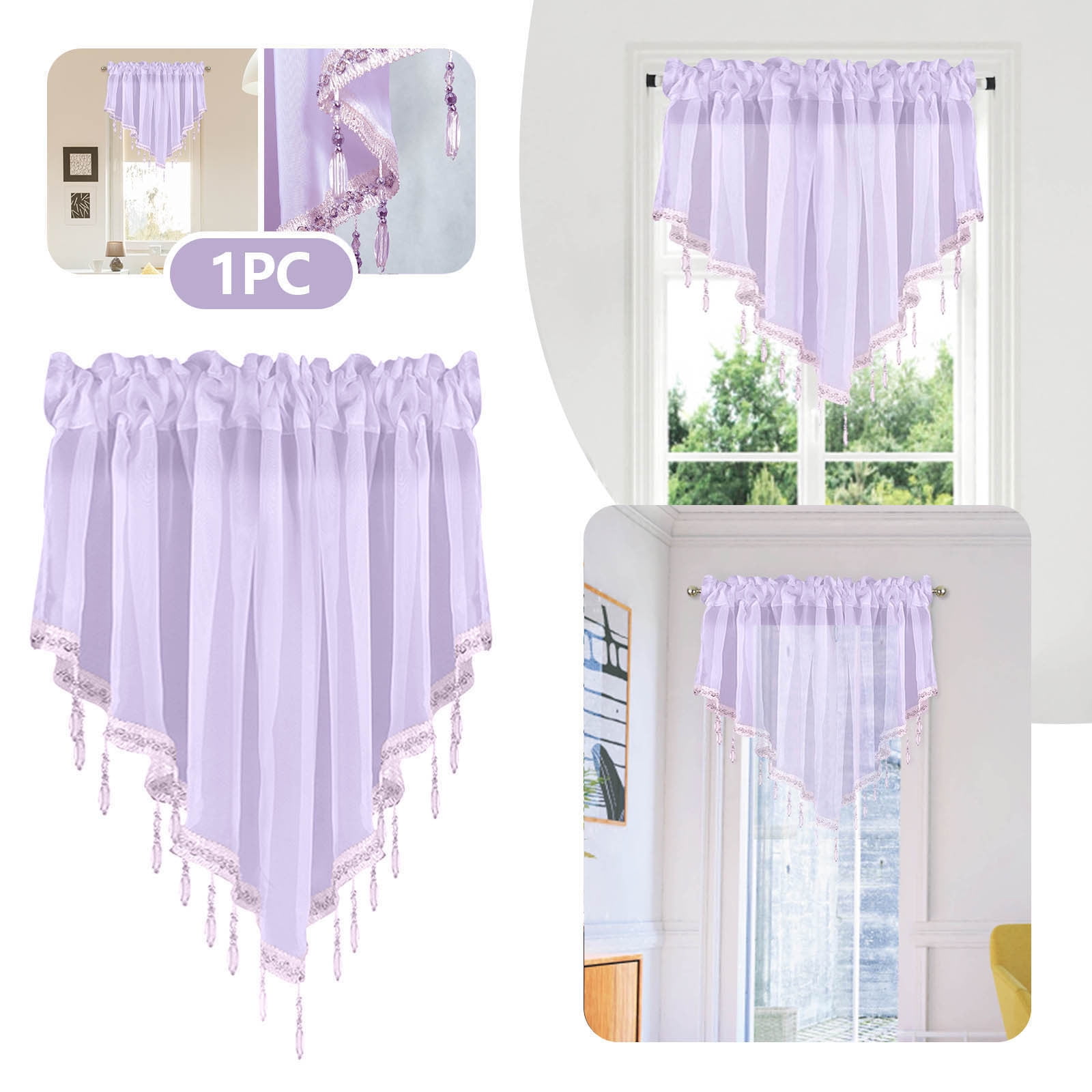 Cozival Solid Color Kitchen Valance Curtain - 51"X24" Short Window Tier ...