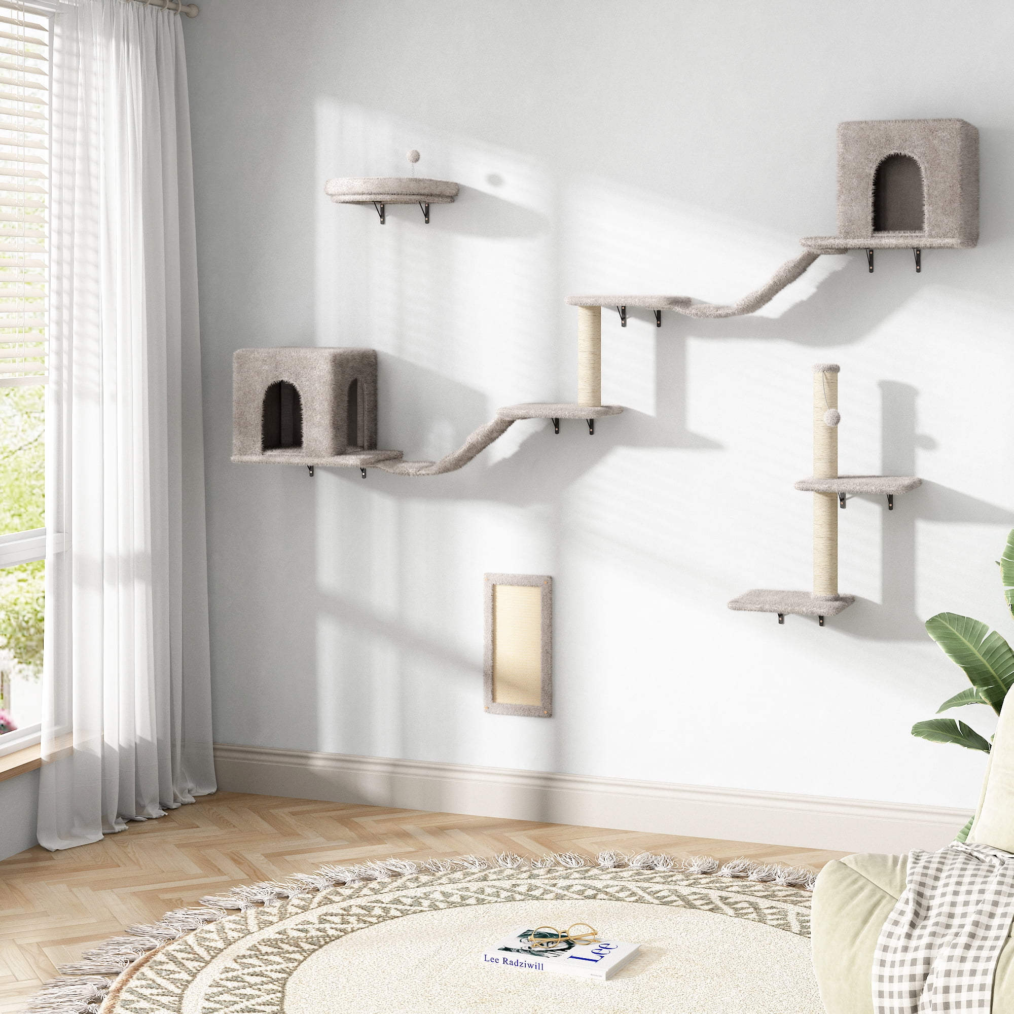 Coziwow 8pcs Wall Mounted Wood Cat Climber Set Cat Shelves And Perches