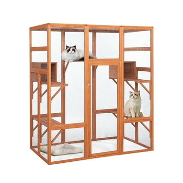 Coziwow Large Wooden Cat Enclosure, Outdoor Cat Cage With Weatherproof ...