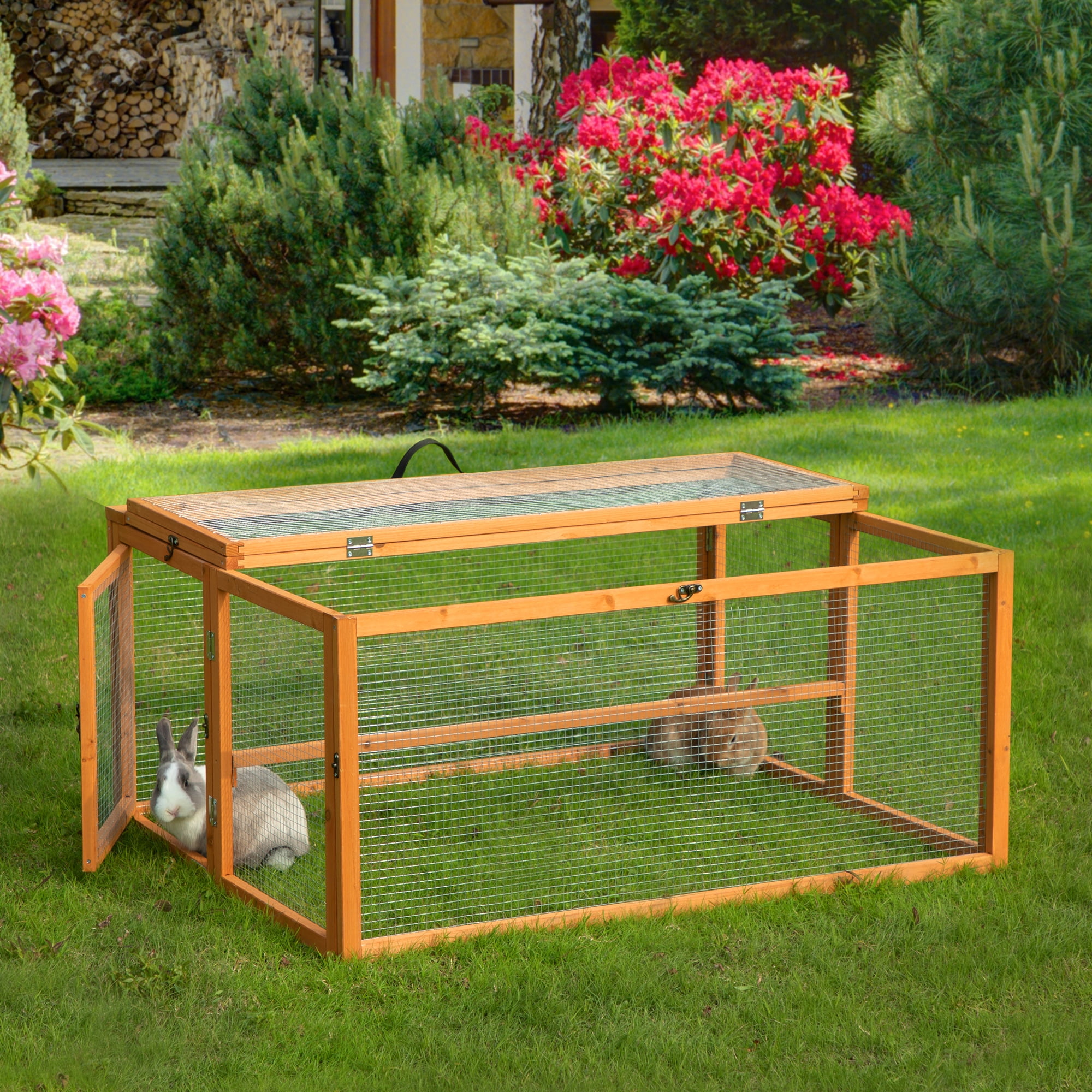 Coziwow Folding Chicken Coop, Wooden Rabbit Hutch for Small Animals ...