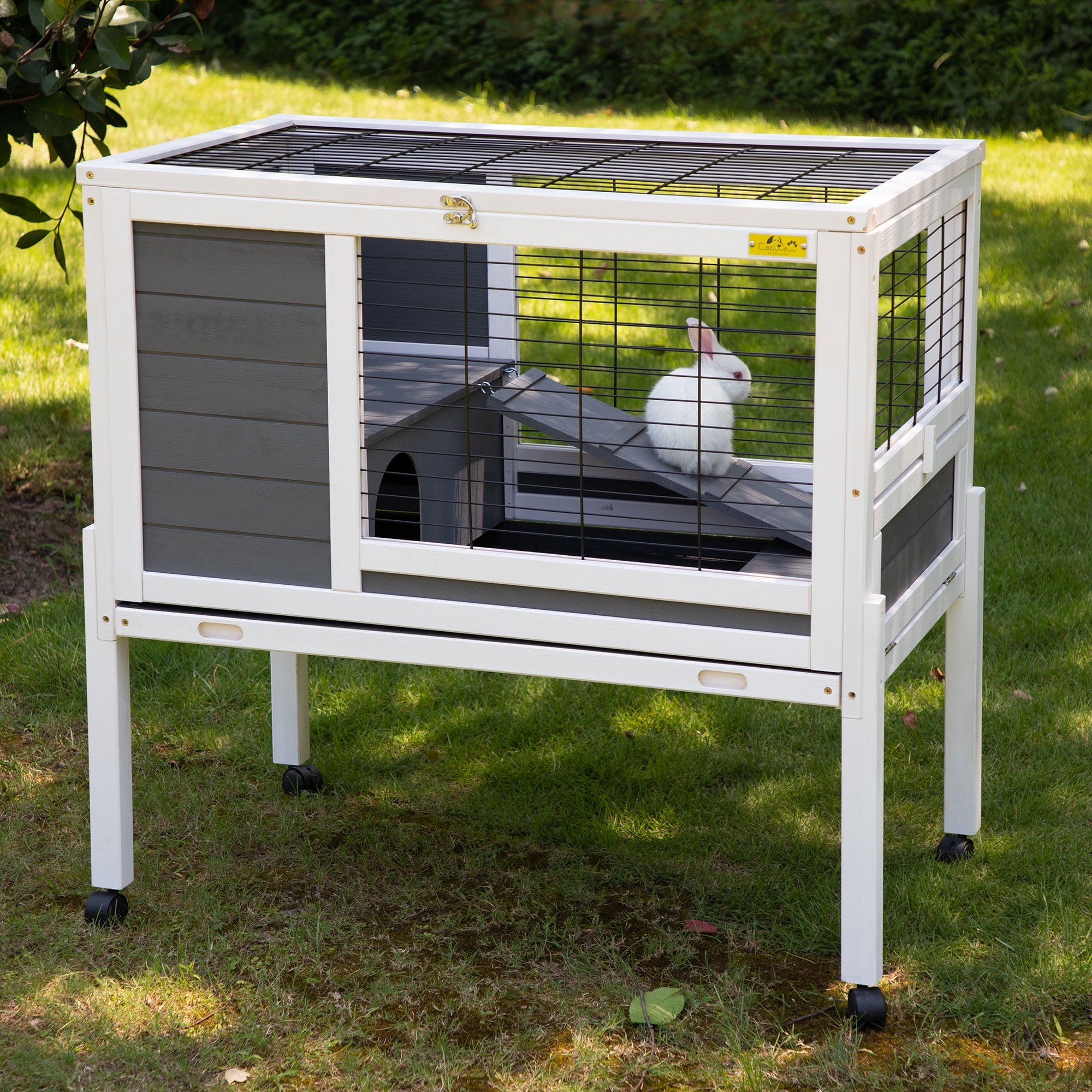 Coziwow Large Indoor/Outdoor Rabbit Hutch with Tray, Wooden Bunny Pet ...