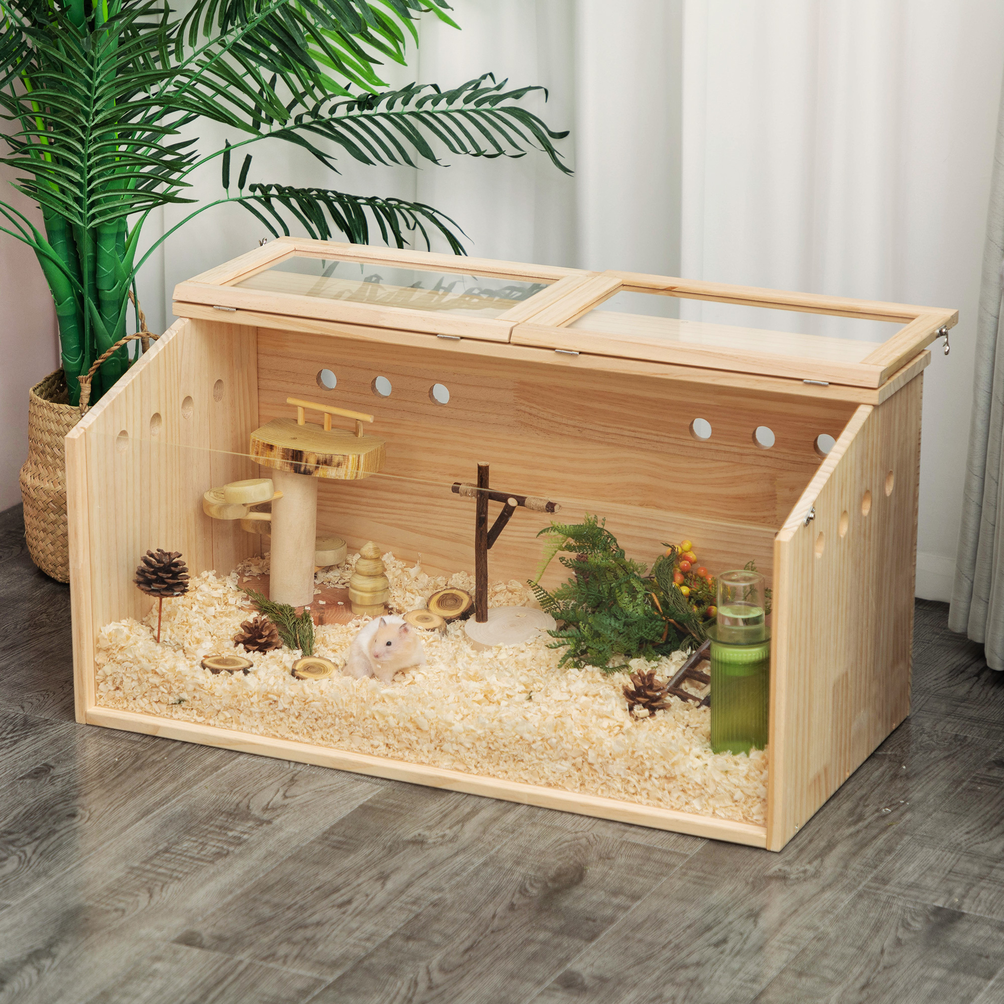 Pawhut Compatible Wooden 3-Tier Hamster Cage Hutch Box with Seesaw ...