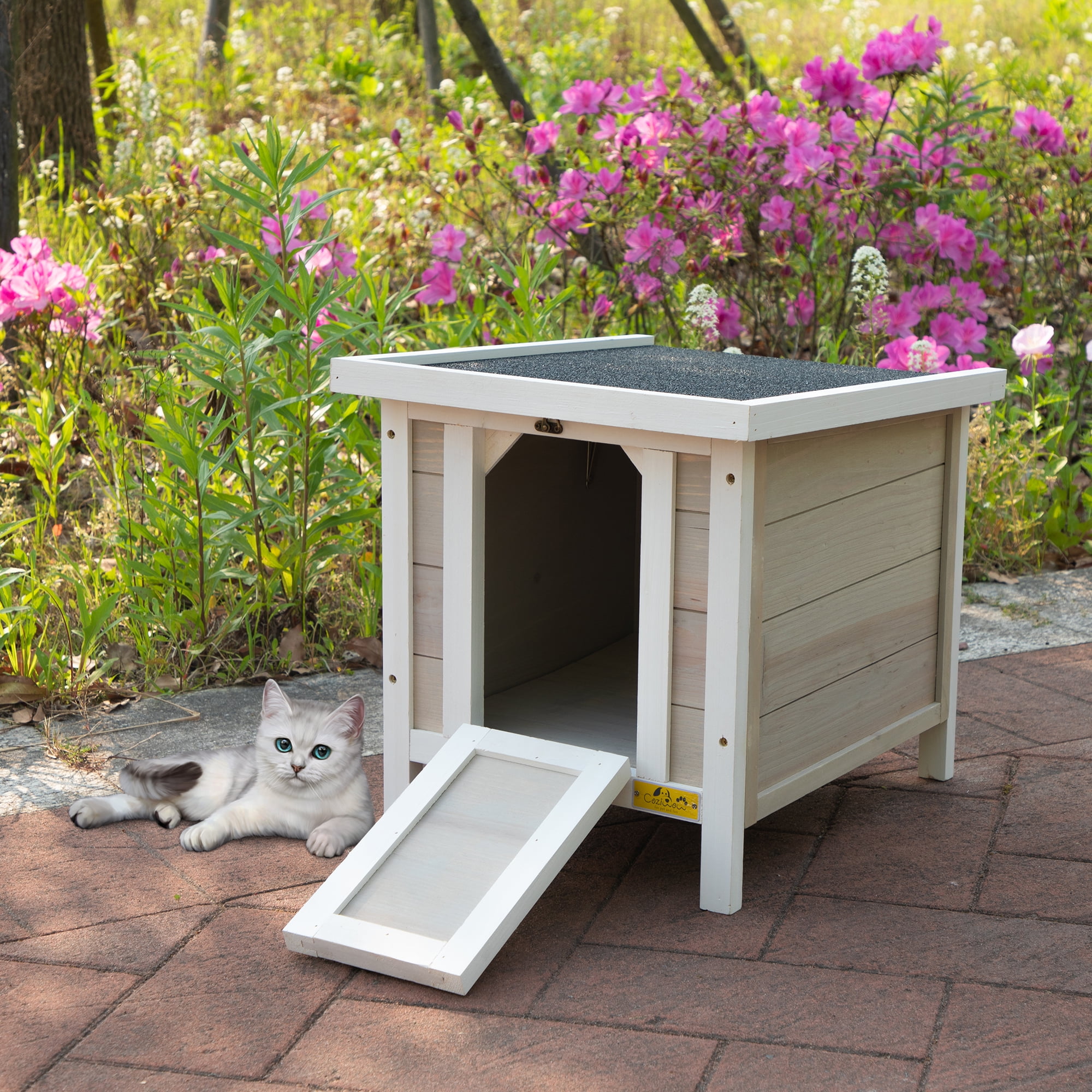 Coziwow Wooden Rabbit Hutch Cat House Outdoor Shelter Pet Cage 20”x 16 ...