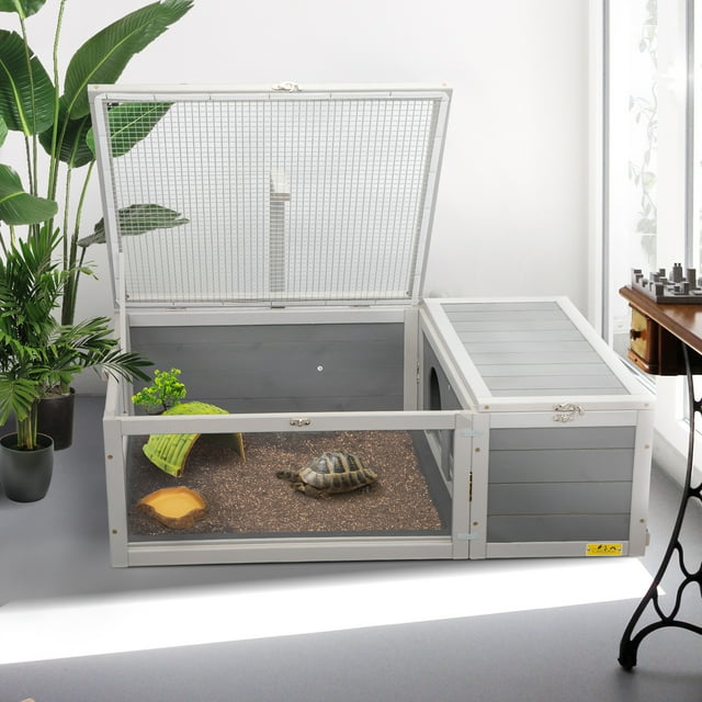 Coziwow 38" Wooden Tortoise House Flip-Top Turtle Cage for Reptiles and ...