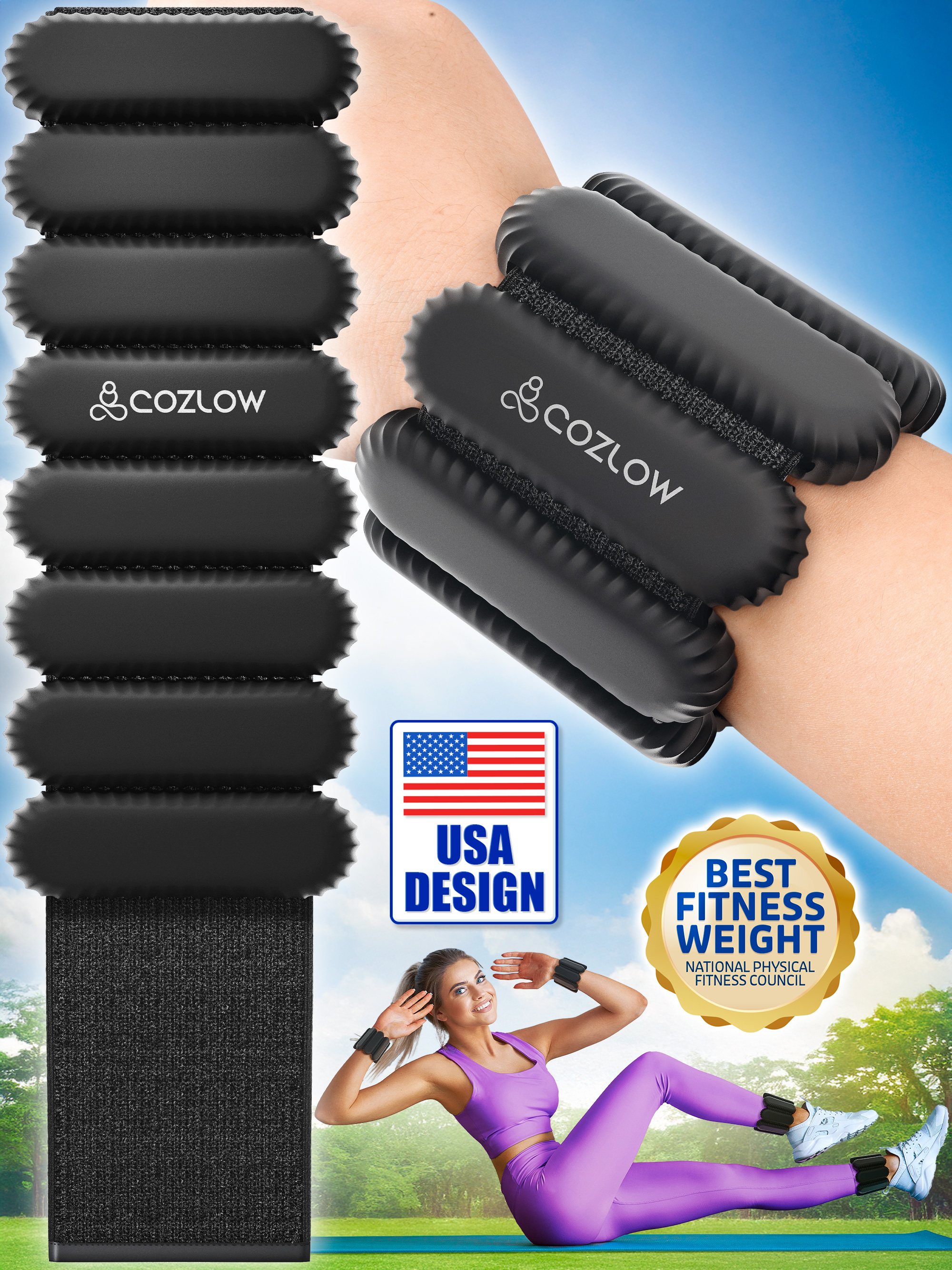 Cozlow Ankle & Wrist Weights, Adjustable Bands, 1 Pair, 1 lb Each ...
