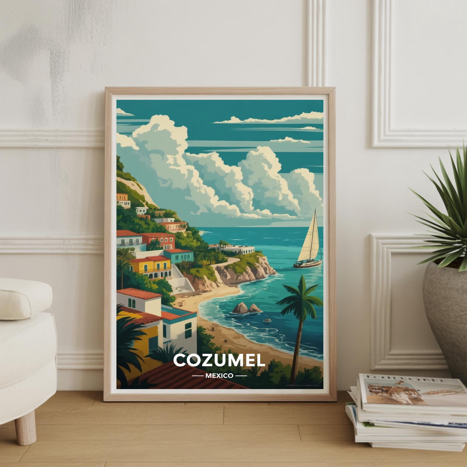 Cozumel Mexico Travel Poster, Artistic Landscape Wall Decor, Watercolor ...