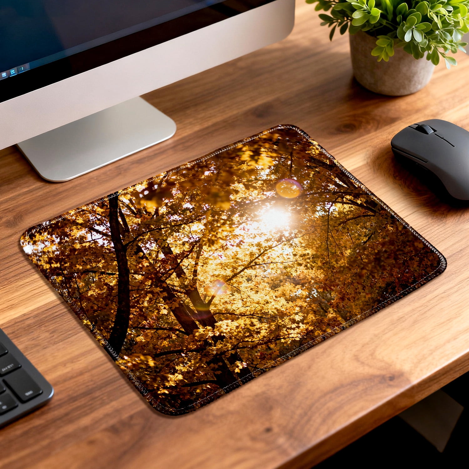 LIVEKEY Cozy Autumn Forest Mouse Pad with Sunlight Filter, Non-Slip ...