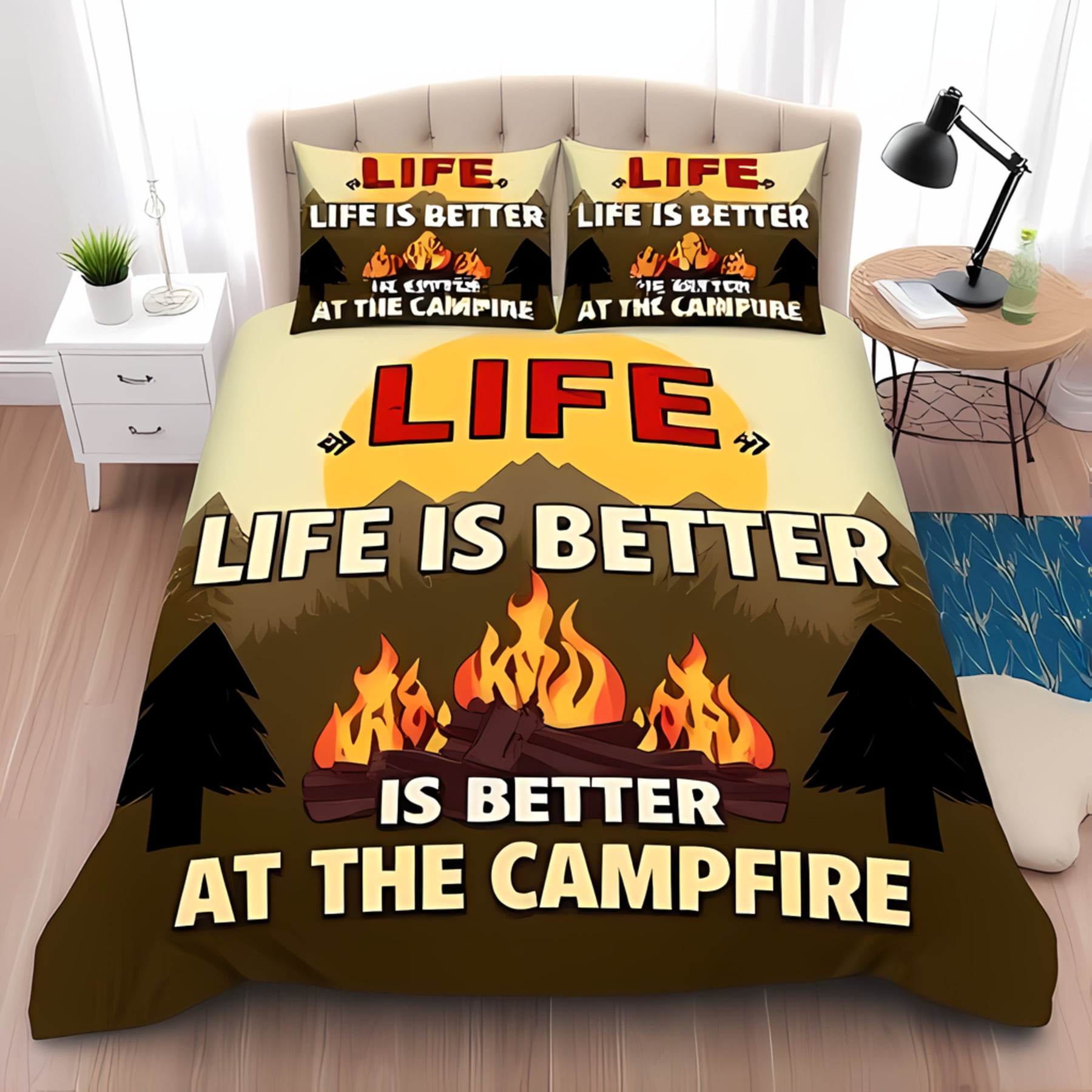 Cozy 3-Piece Campfire Themed Duvet Cover Set - Motivational Outdoor ...