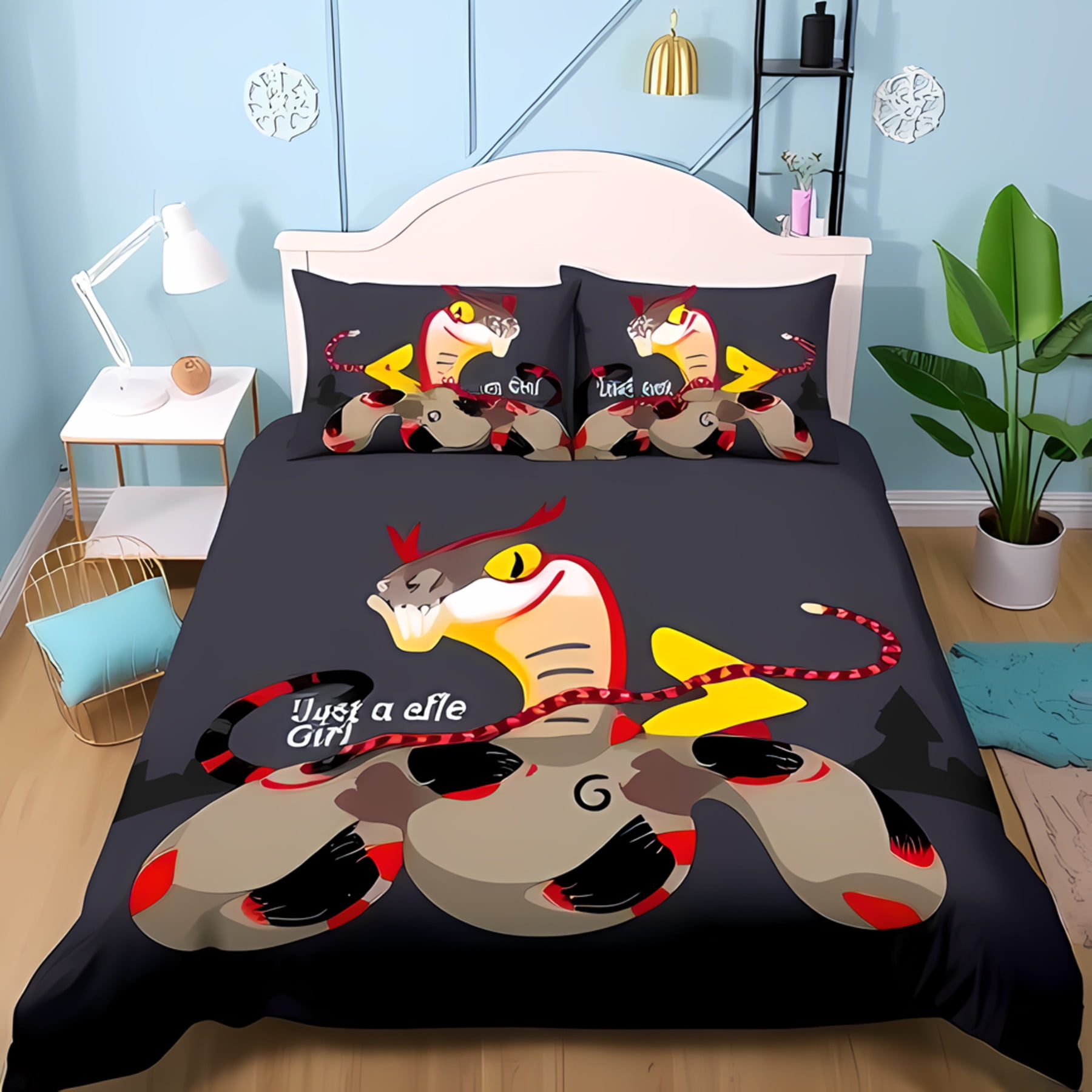 Cozy 3-Piece Cartoon Snake Duvet Cover Set - Fun Bedding with Pillows ...