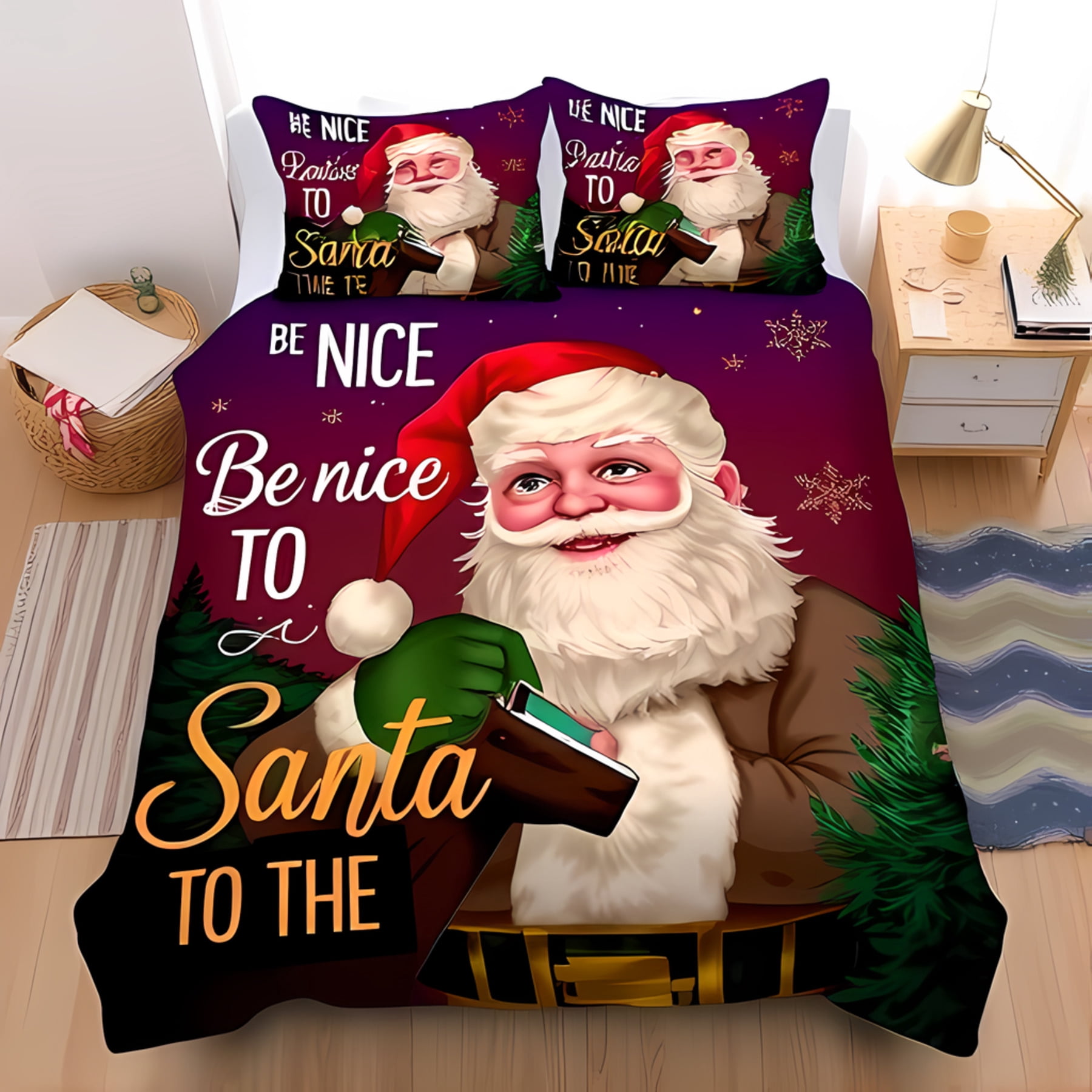 Cozy 3-Piece Christmas Duvet Cover Set - Festive Santa Design with ...