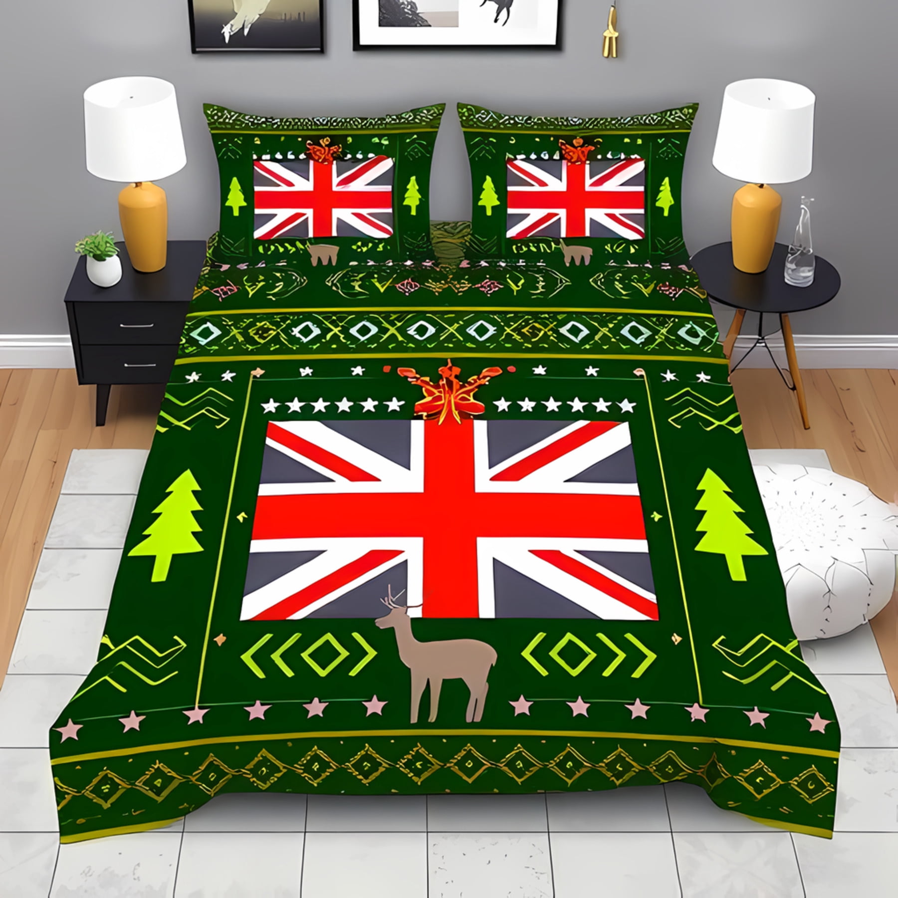 Cozy 3-Piece Christmas Duvet Cover Set with Festive Patterns Reindeer ...