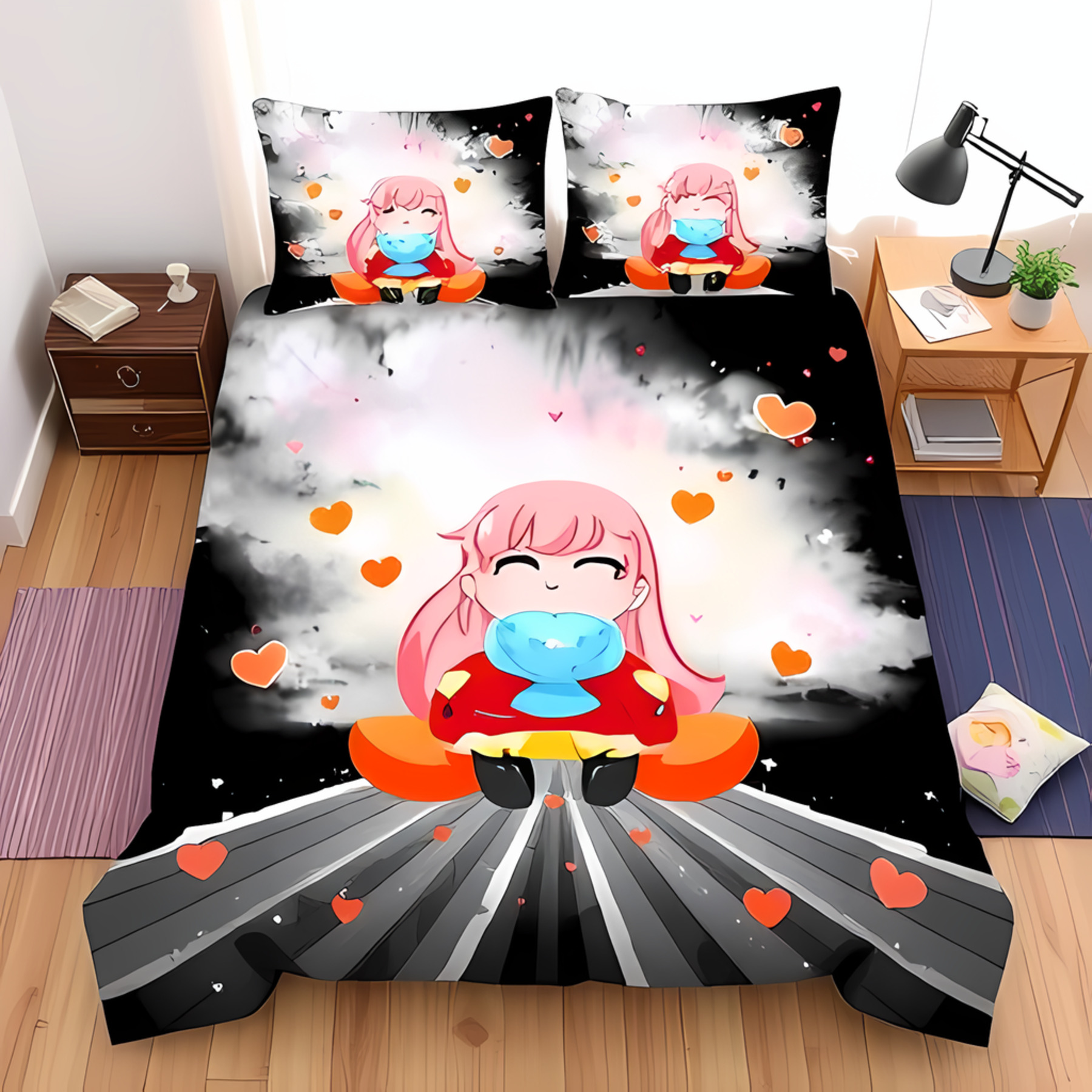 Cozy 3-Piece Duvet Cover Set with Cartoon Character Design - Pink ...