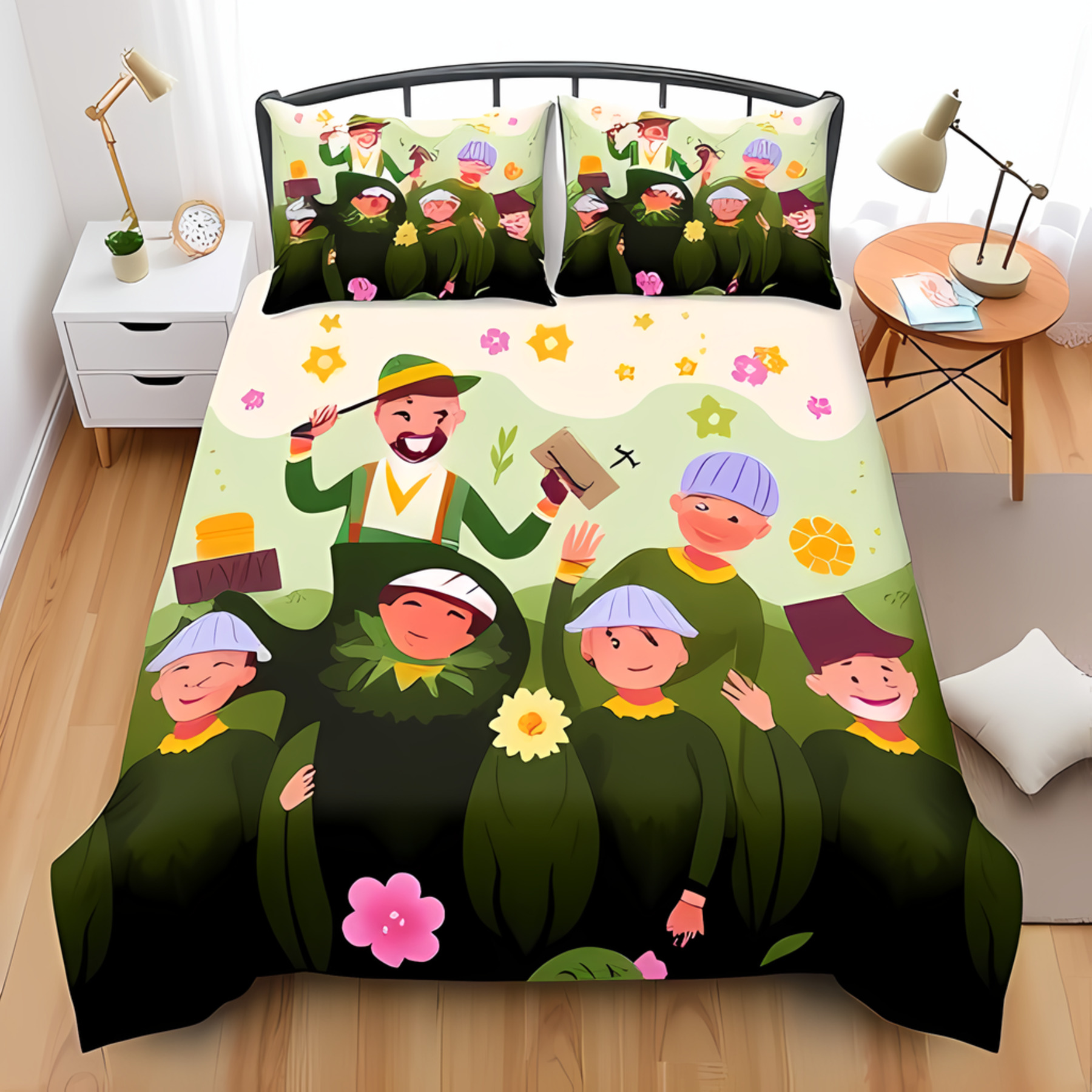 Cozy 3-Piece Duvet Cover Set with Colorful Cartoon Characters Floral ...