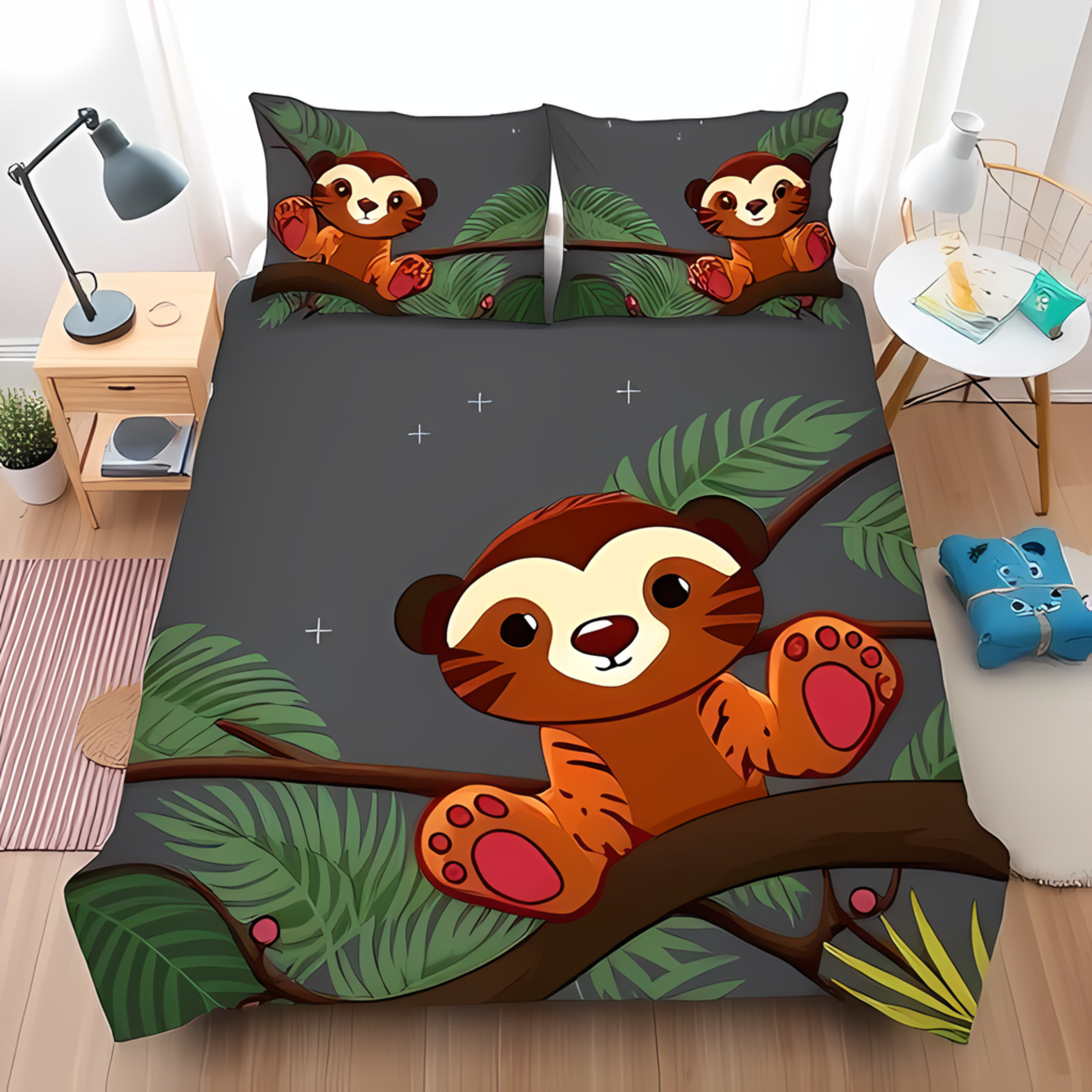 Cozy 3-Piece Duvet Cover Set Featuring Adorable Cartoon Sloth on Tree ...
