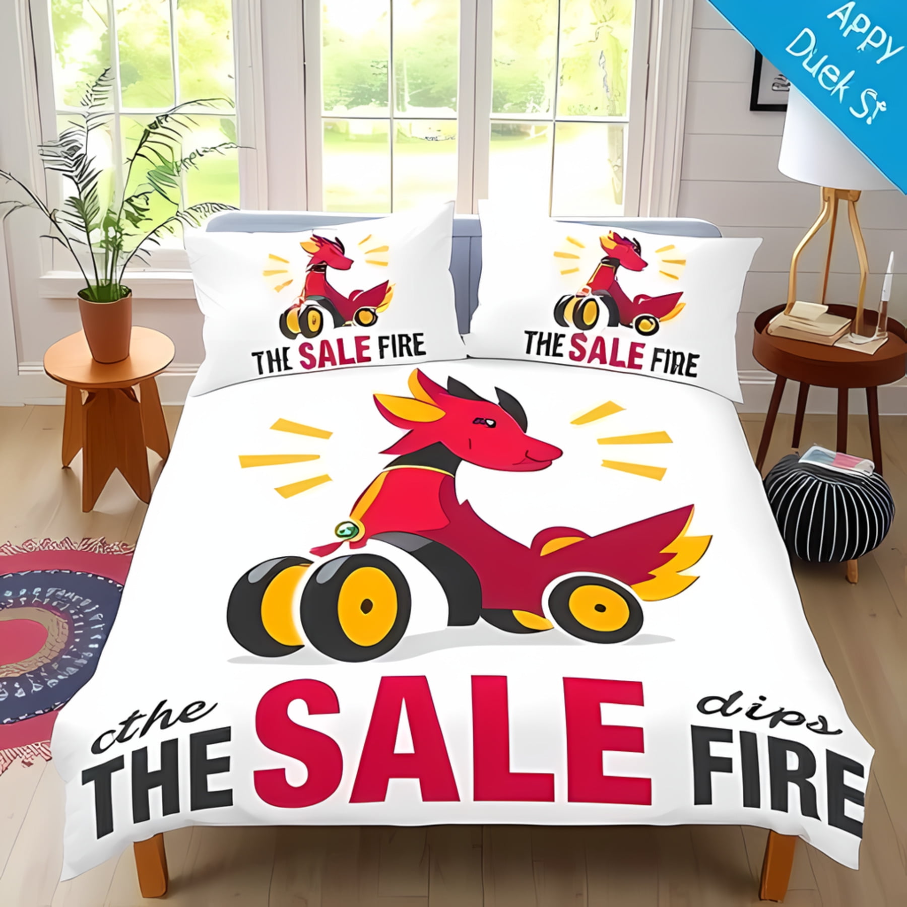 Cozy 3-Piece Duvet Cover Set Featuring Adorable Red Fox Driving Fire ...