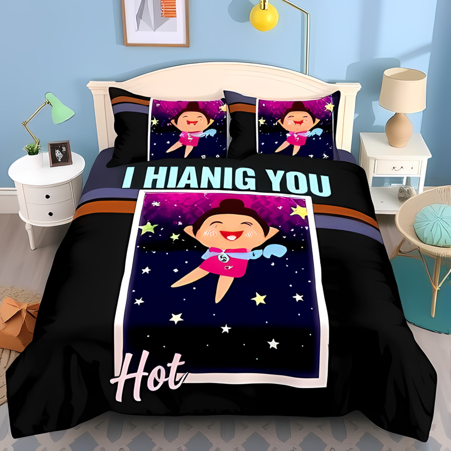 Cozy 3-Piece Duvet Cover Set Featuring Cartoon Character in Pink Outfit ...