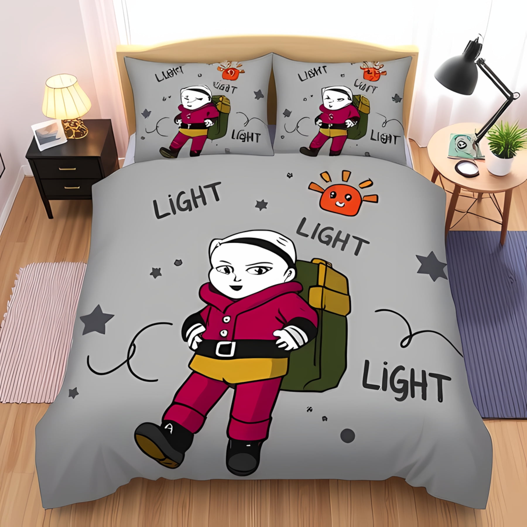 Cozy 3-Piece Duvet Cover Set Featuring Cartoon Character in Red Outfit ...