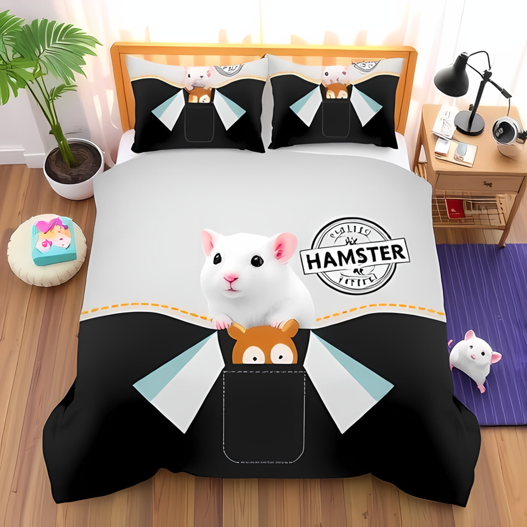 Cozy 3-Piece Duvet Cover Set Featuring Playful Cartoon Hamster in Suit ...