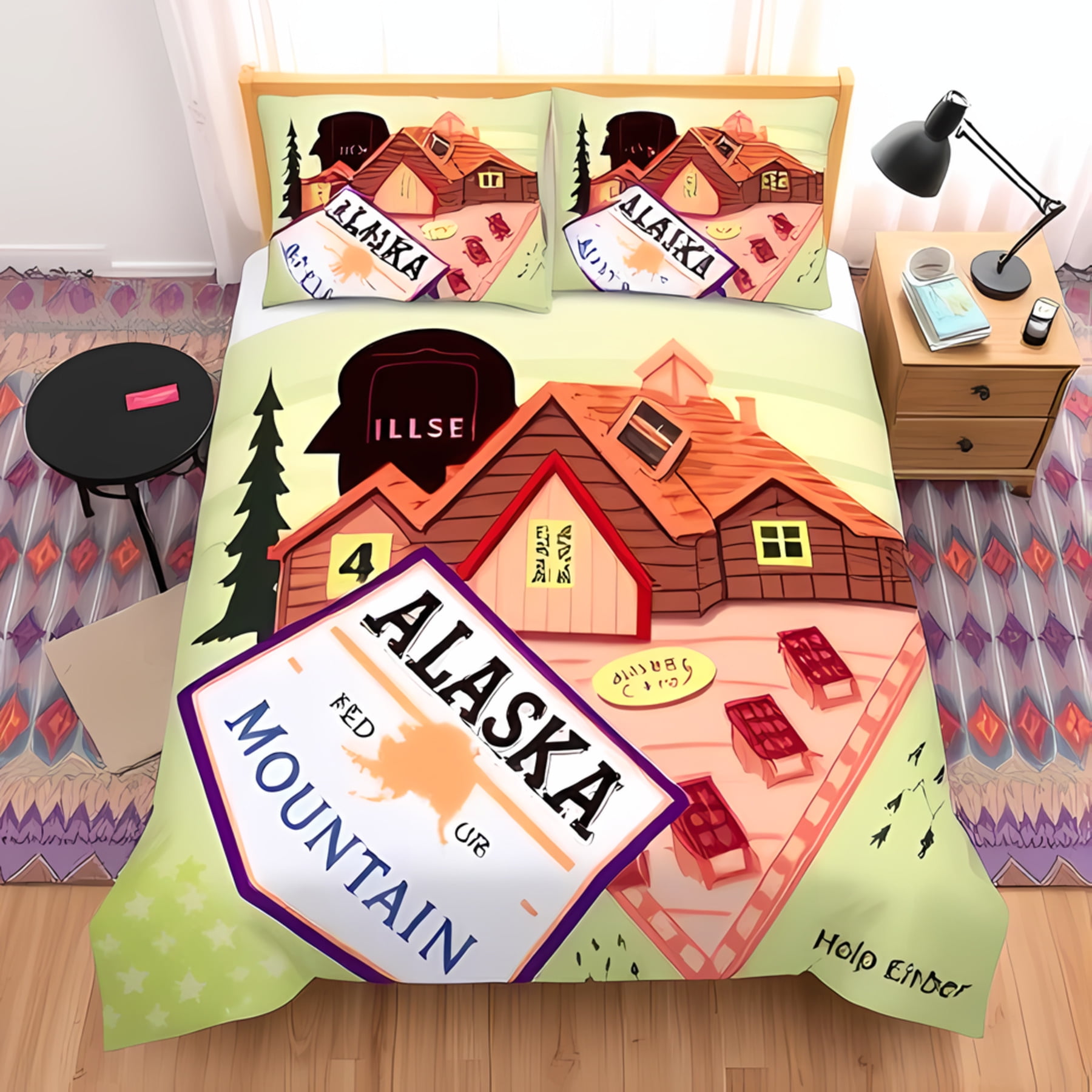 Cozy 3-Piece Duvet Cover Set Featuring Whimsical Alaska Cabin Design ...