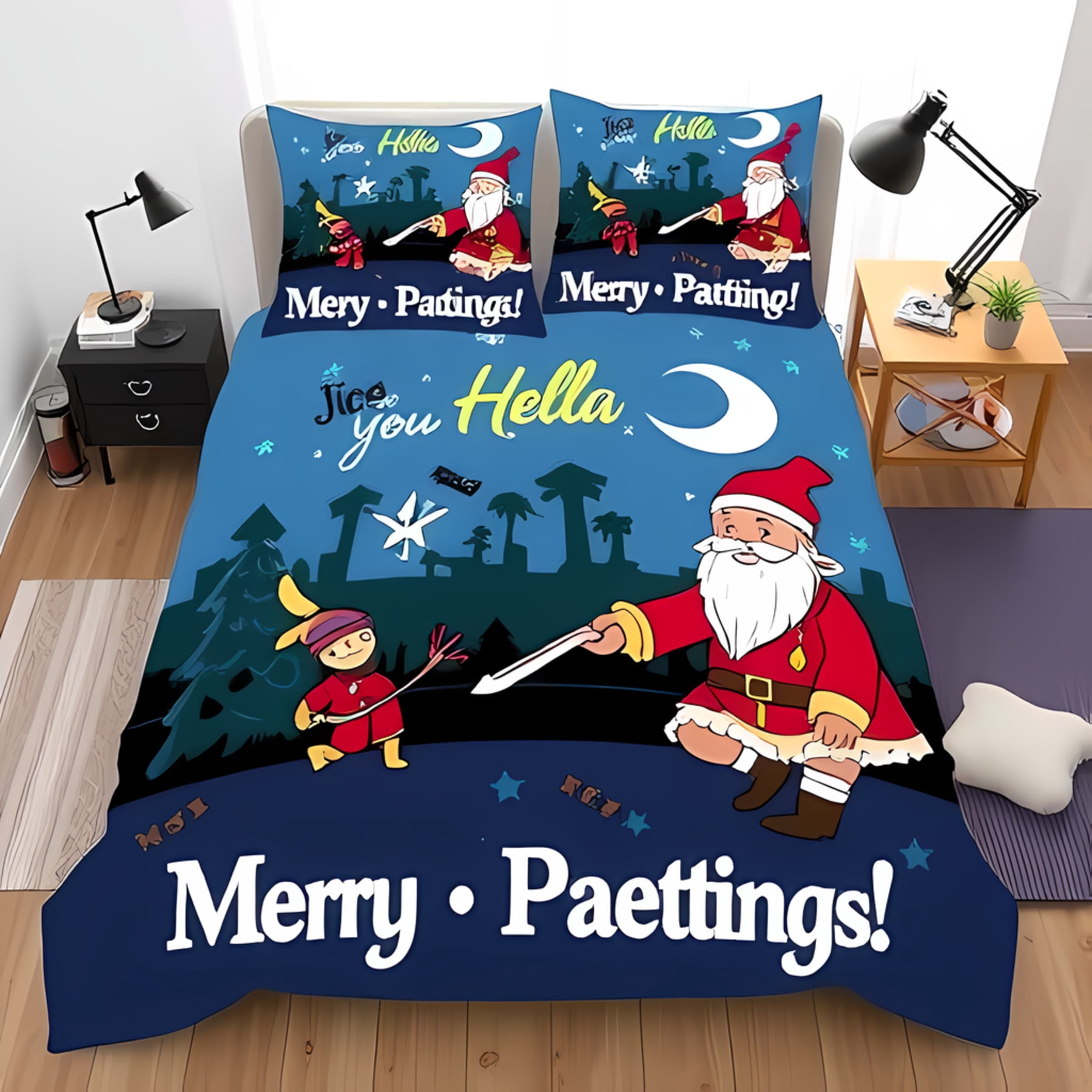 Cozy 3-Piece Duvet Cover Set with Festive Santa Claus & Jester Design ...