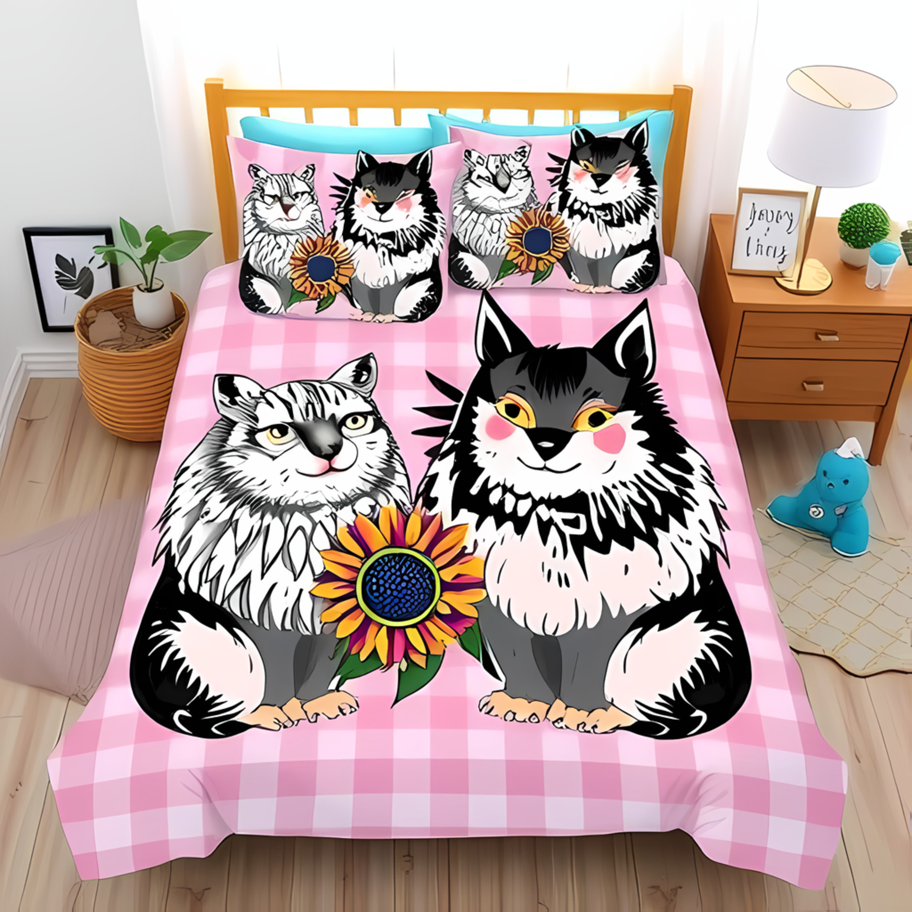 Cozy 3-Piece Duvet Cover Set - Pink & White Checkered Design with ...