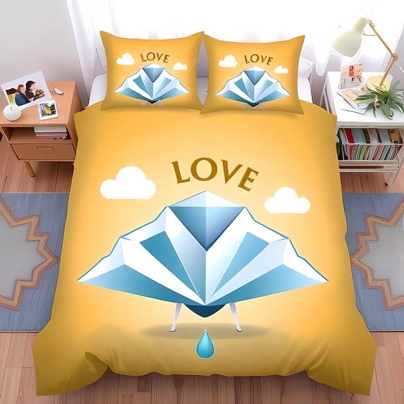 Cozy 3-Piece Duvet Cover Set - Yellow Diamond & Cloud Pattern with ...