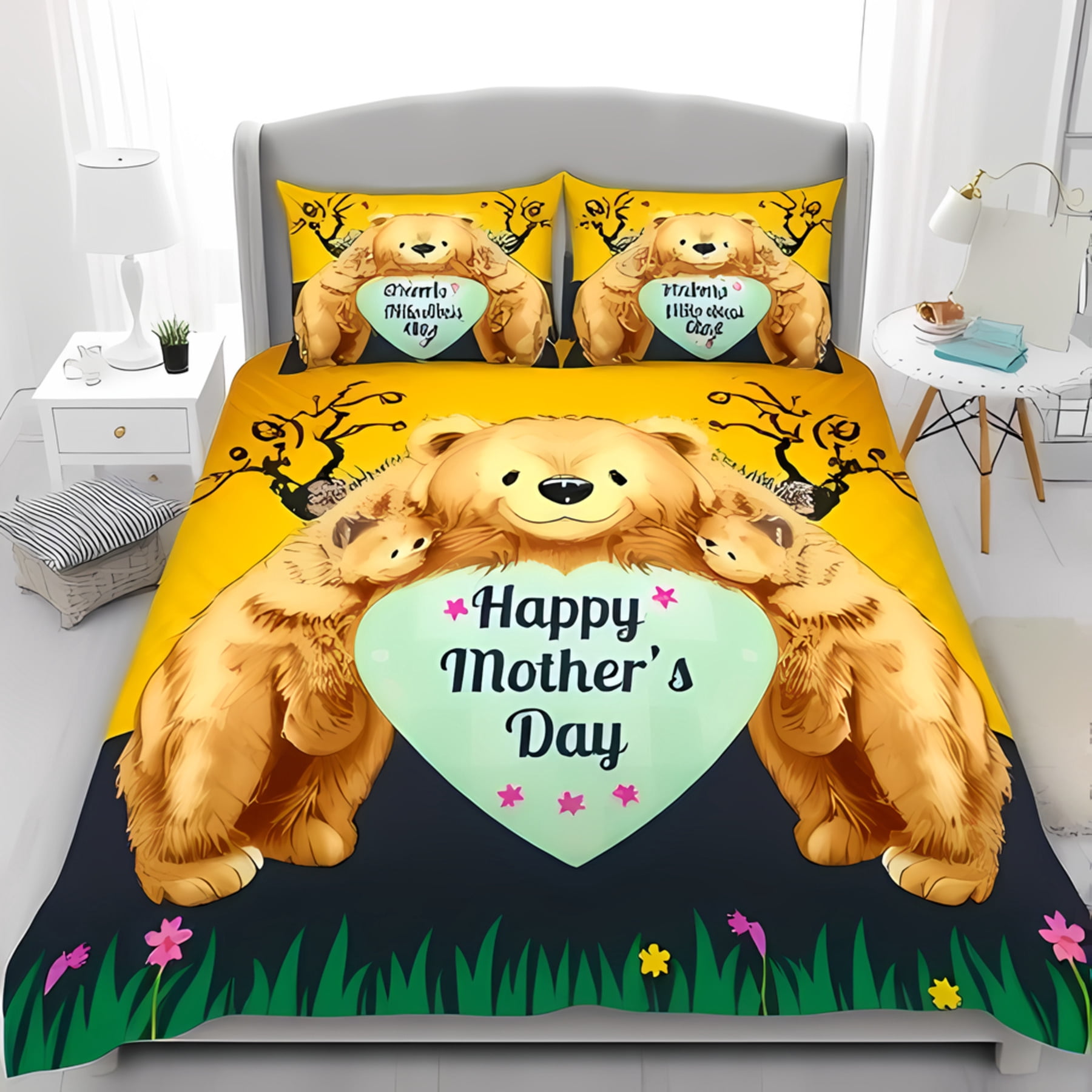 Cozy 3-Piece Duvet Cover Set for Mother's Day - Adorable Bear Family ...