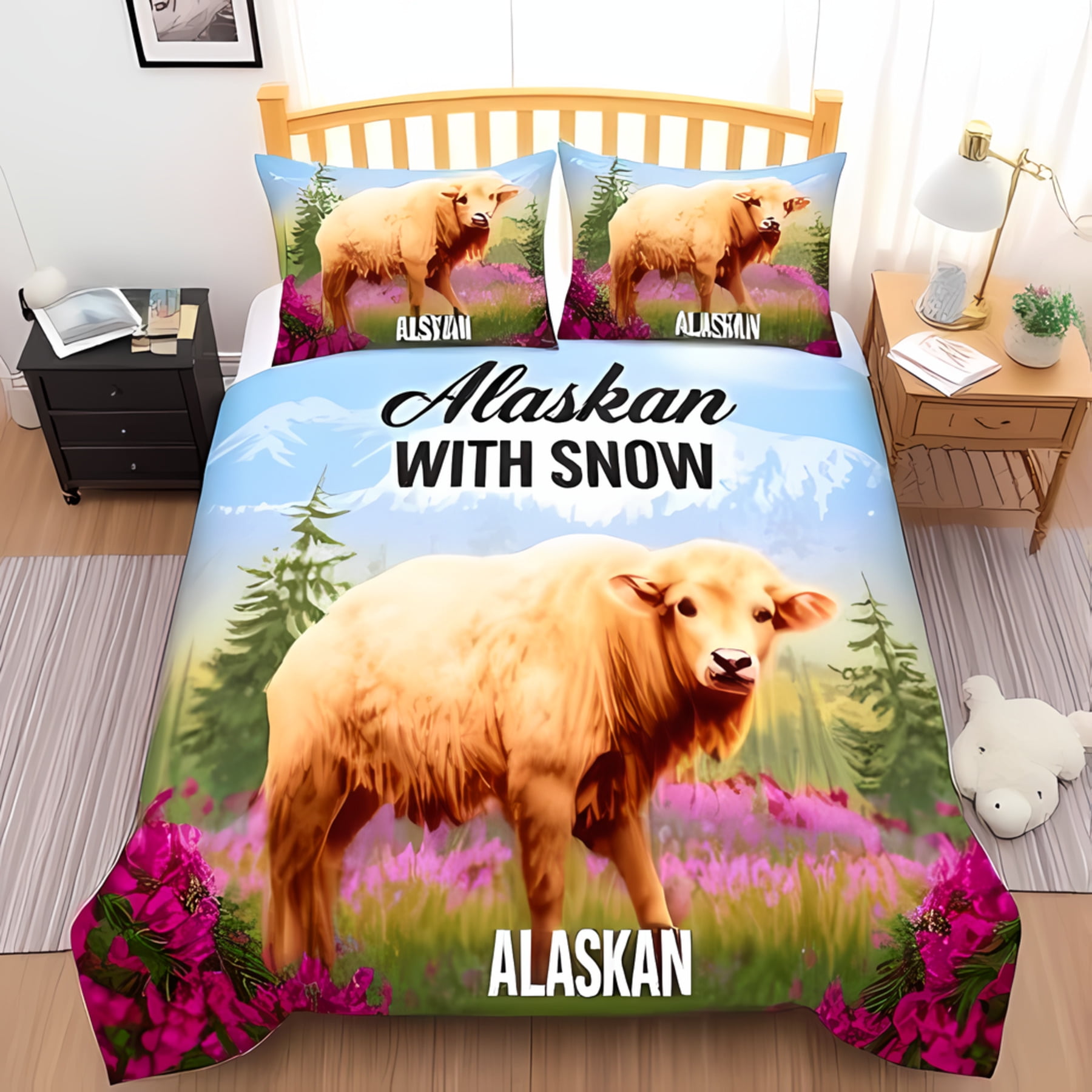 Cozy 3-Piece Duvet Cover Set with Alaskan Ox Design Vibrant Floral and ...